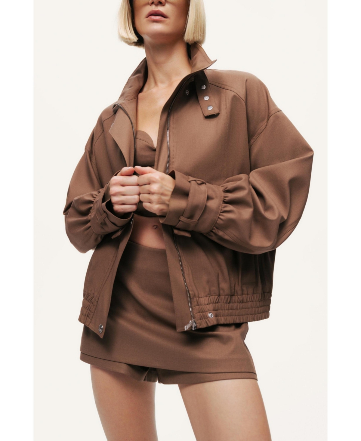 Click here for Nocturne Womens High Neck Jacket - Brown prices