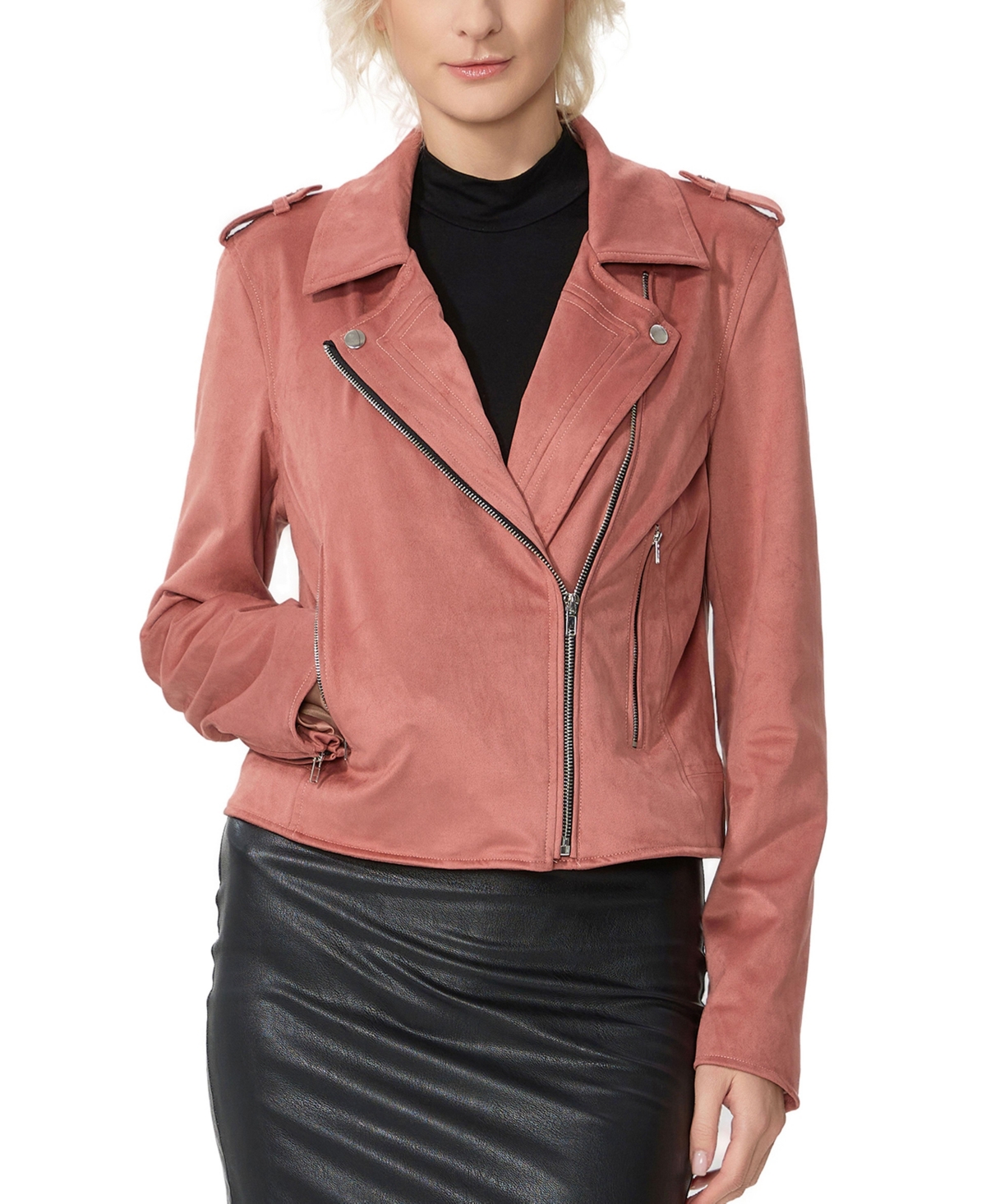 Click here for kimi + kai Womens Faux Suede Moto Jacket - Coral h... prices