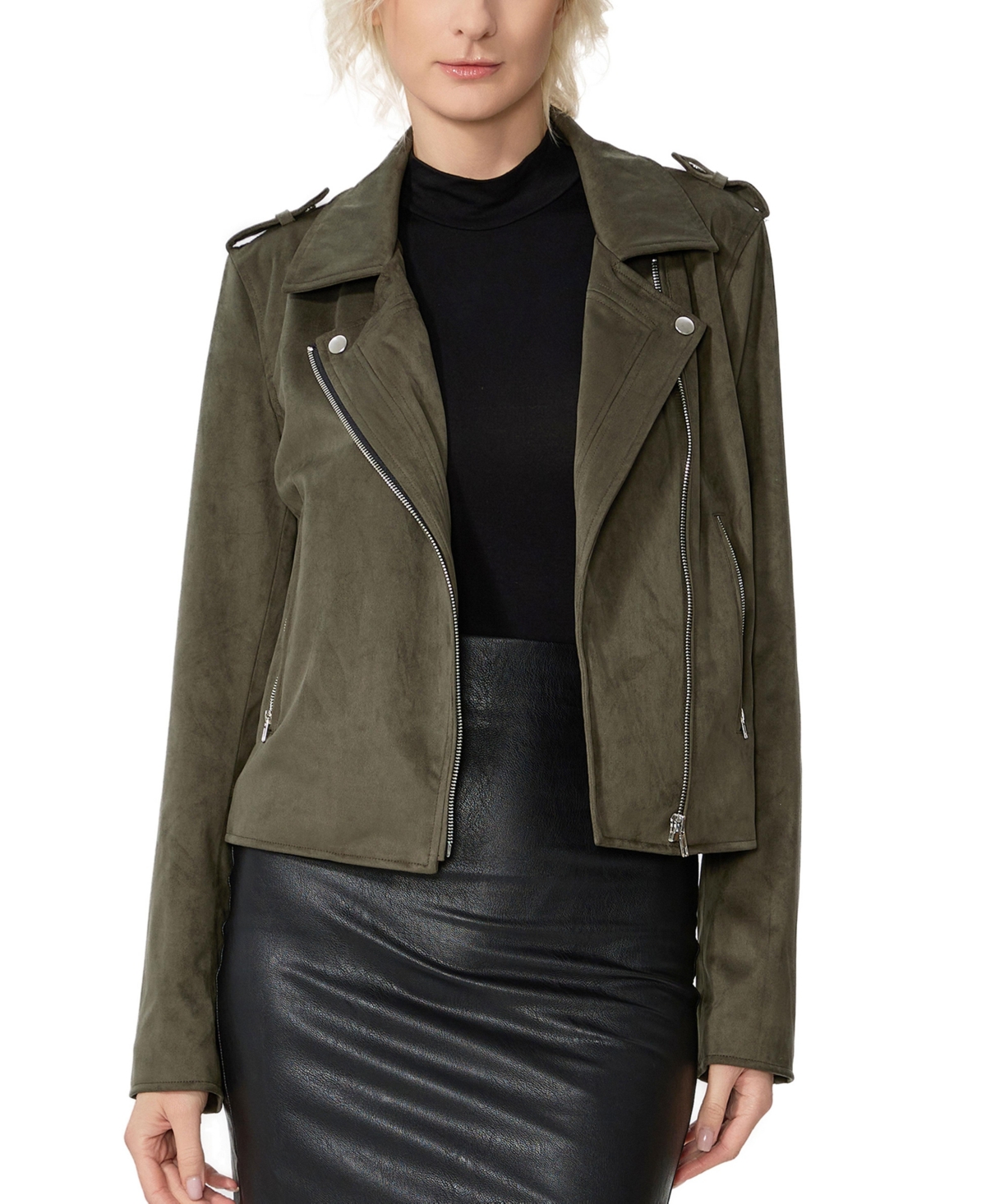 Click here for kimi + kai Womens Faux Suede Moto Jacket - Forest... prices