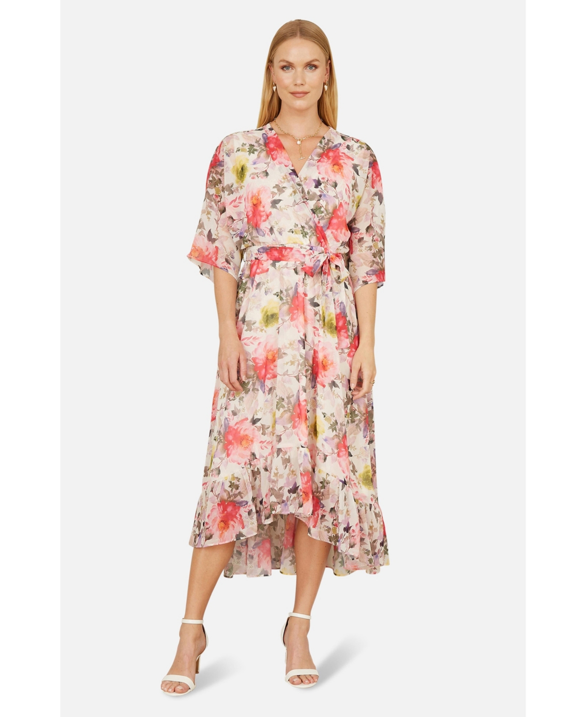 Click here for Yumi Womens Ruffle-Hem Wrap Midi Dress - Ivory prices