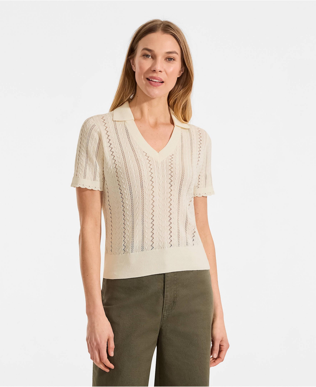 Click here for Lands End Womens Fine Gauge Cotton Pointelle Polo... prices