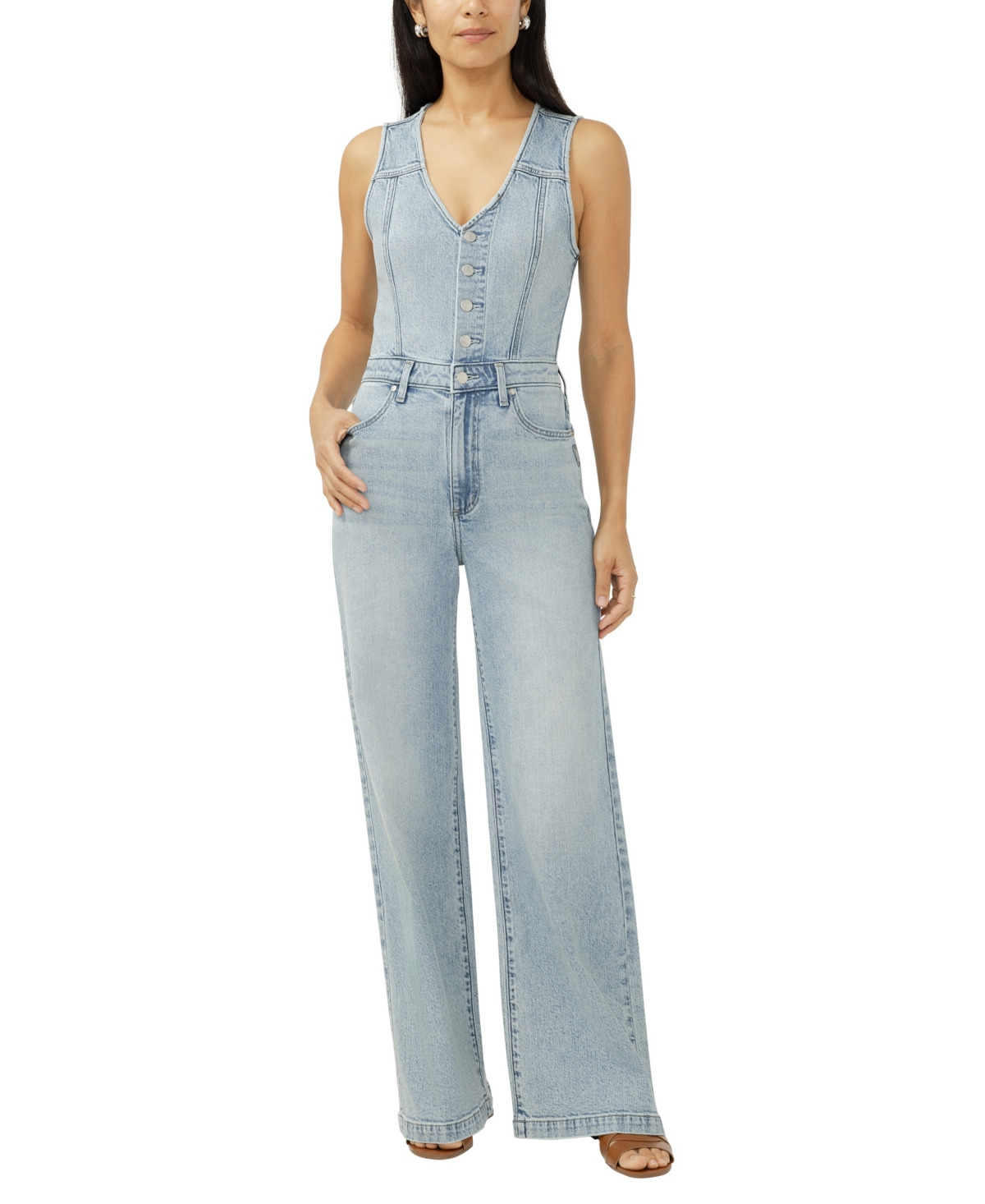 Click here for Silver Jeans Co. Womens Wide-Leg Vest Jumpsuit - H... prices