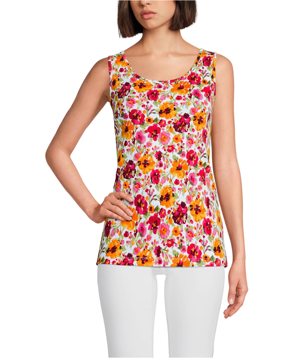 Click here for Lands End Womens Cotton Tank Top - White/hot pink... prices