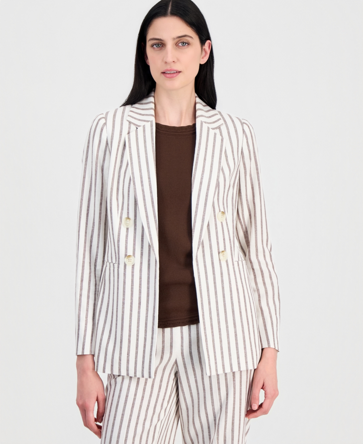 Click here for Anne Klein Womens Linen-Blend Striped Open Front B... prices