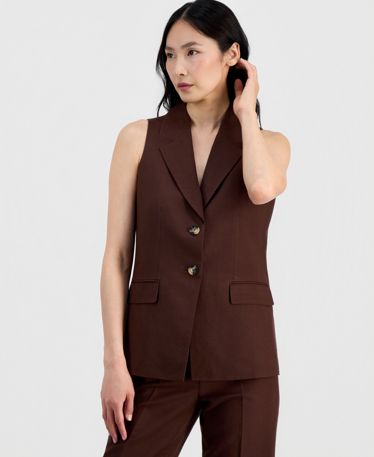 Click here for Anne Klein Petite Notch Collar Vest Jacket - Dark... prices