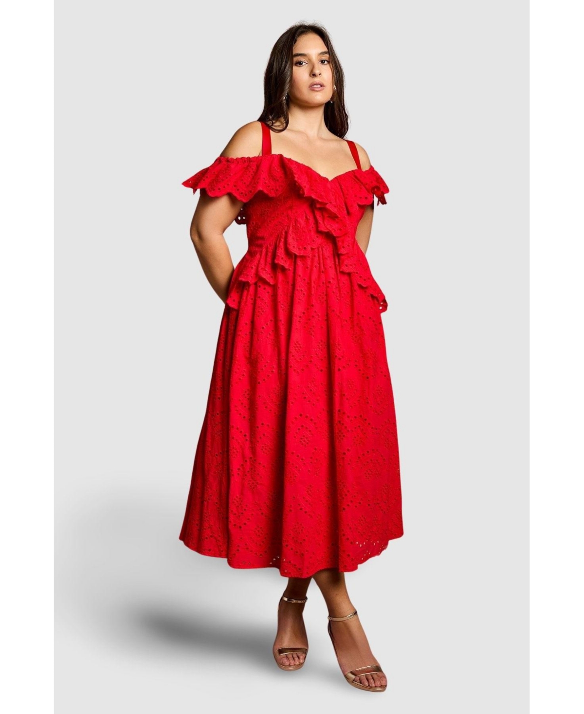 Click here for Coast Womens Broderie Midi Dress - Red prices