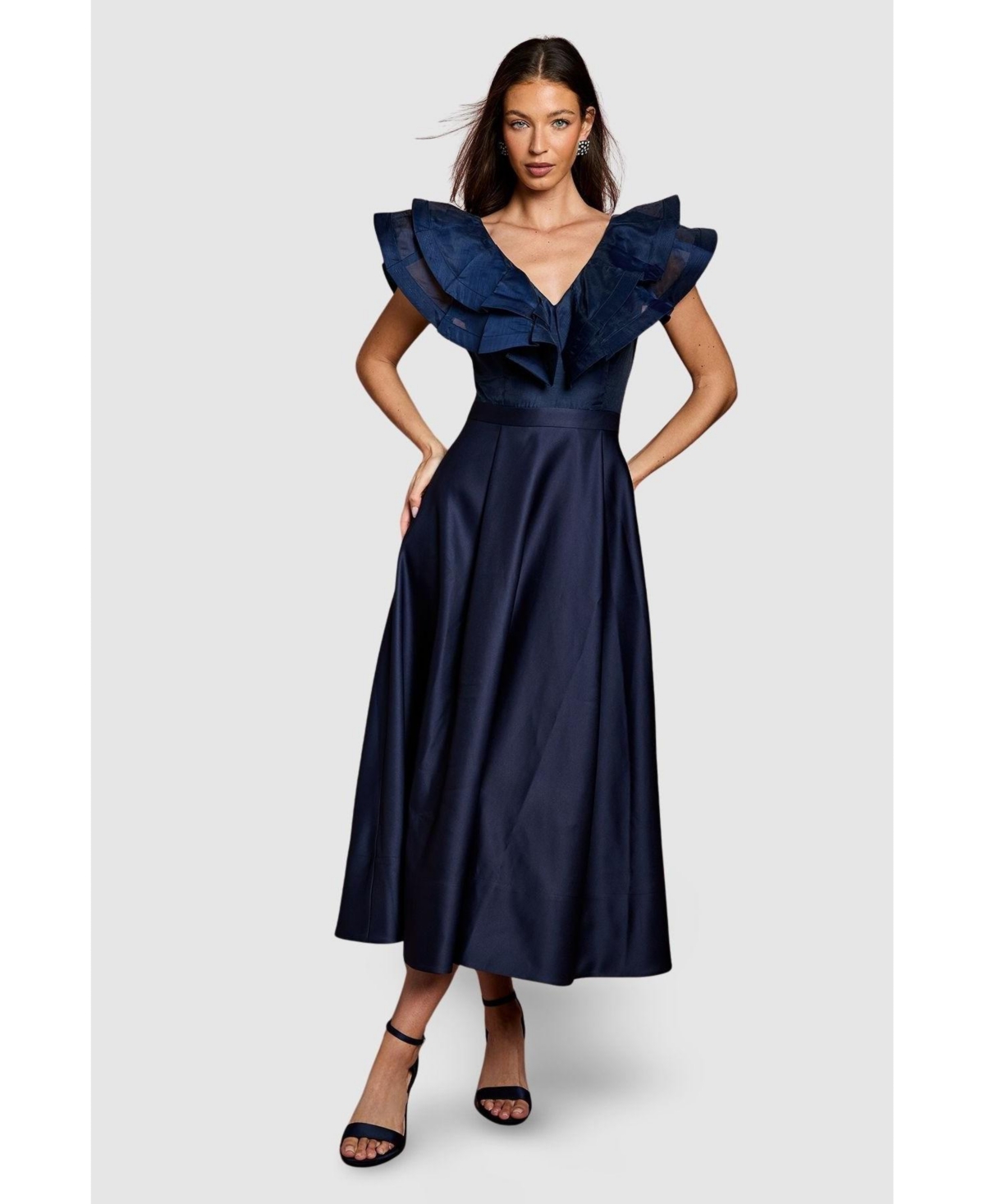 Click here for Coast Womens Frill Shoulder Midi Dress - Navy prices