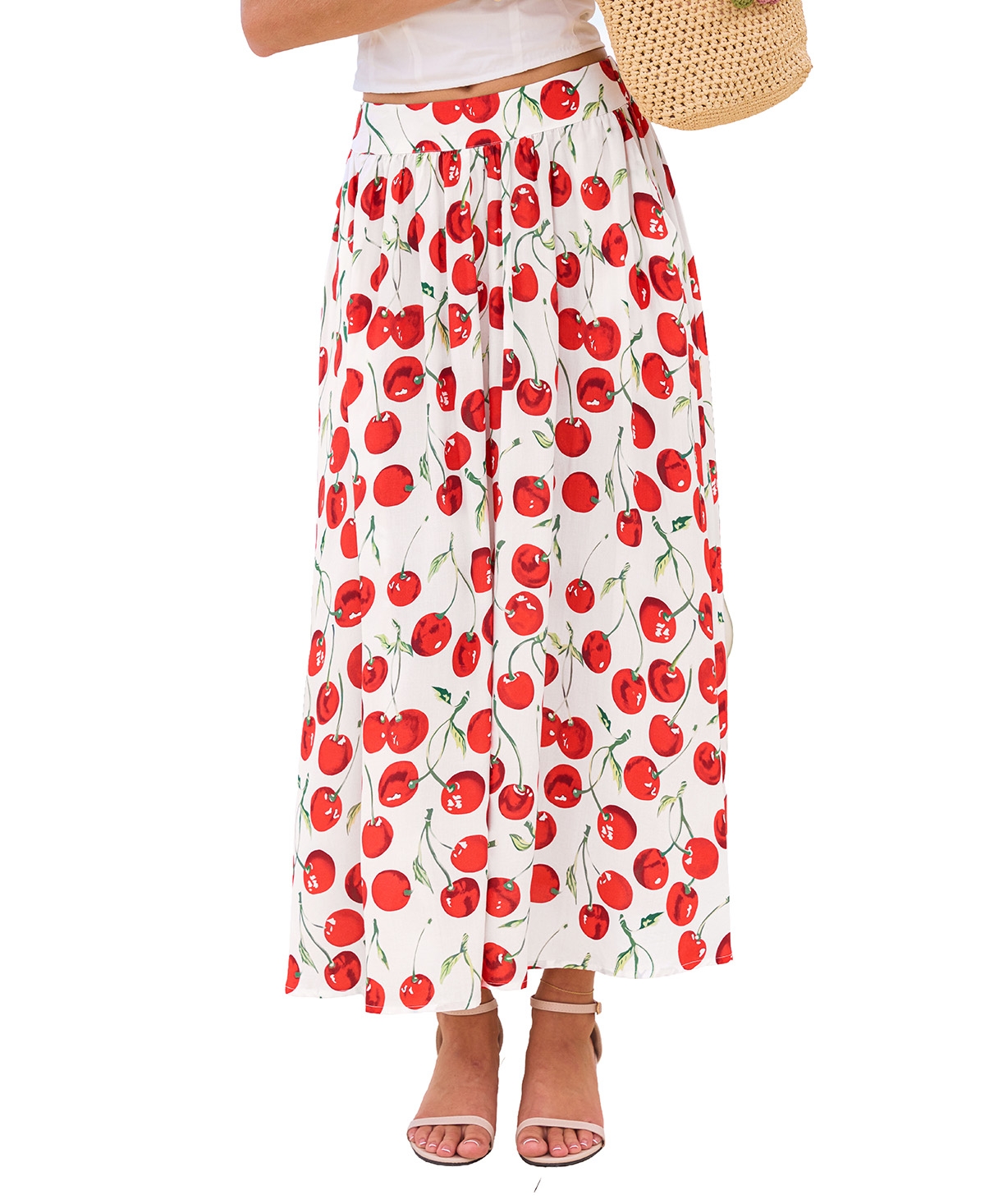 Click here for Cupshe Womens Garnish Cherry Midi Skirt - Open mis... prices