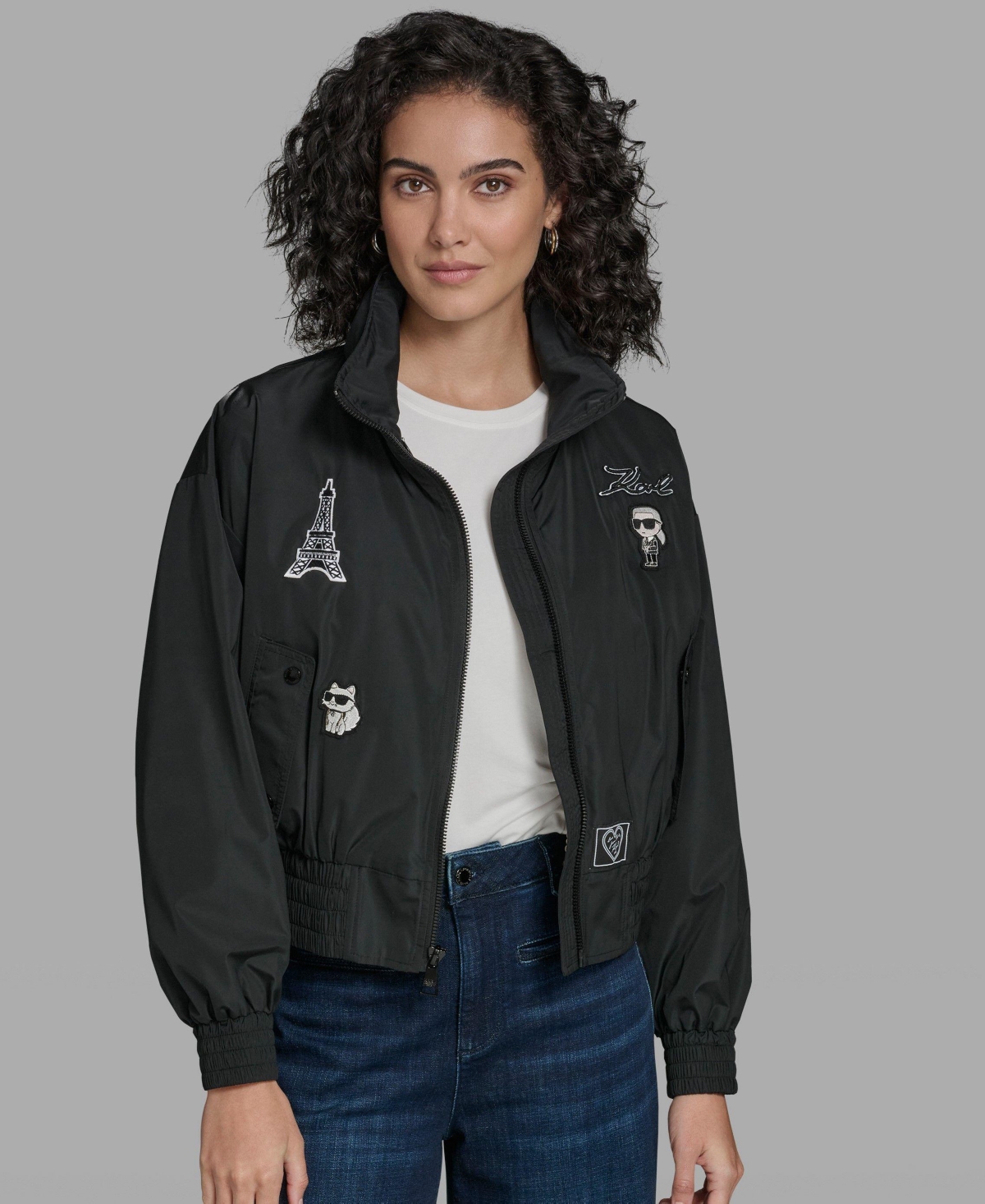 Click here for Karl Lagerfeld Paris Womens Logo Patched Bomber Ja... prices