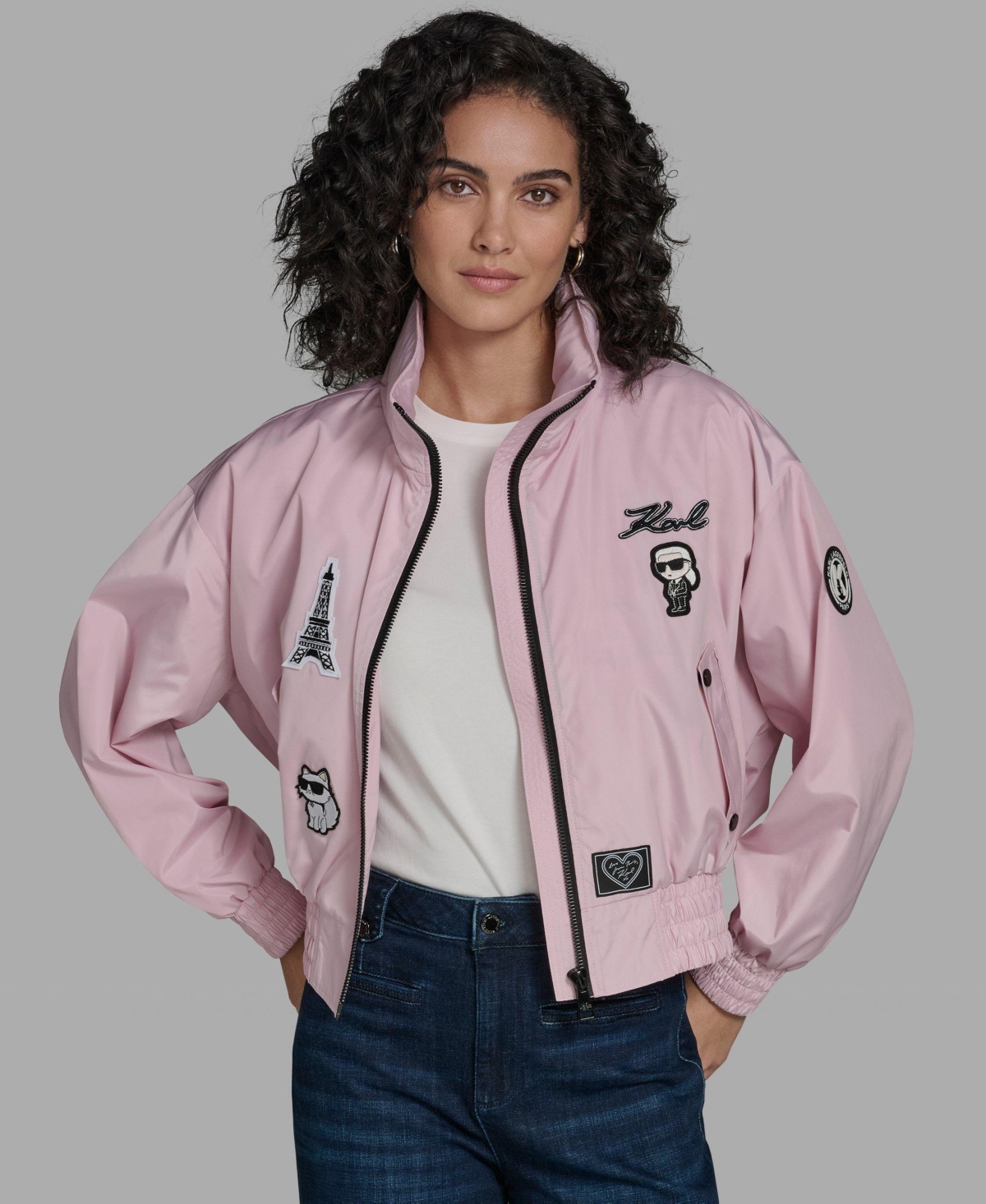 Click here for Karl Lagerfeld Paris Womens Logo Patched Bomber Ja... prices