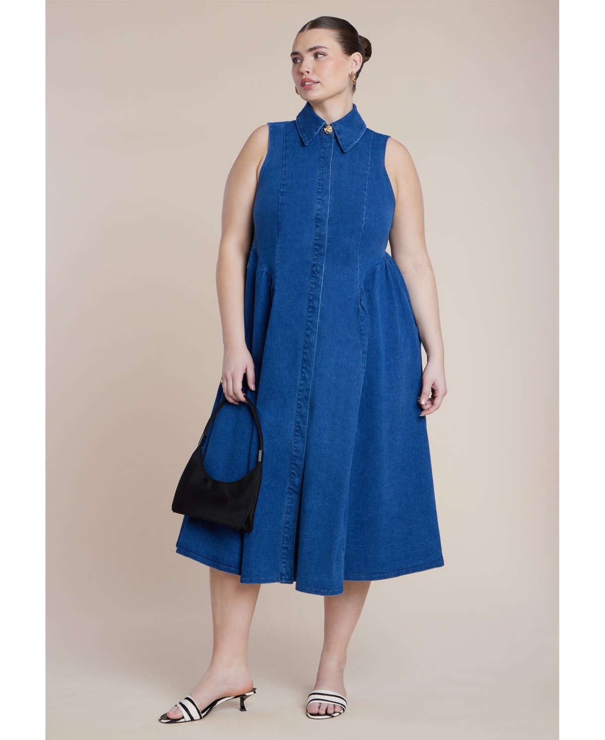 Click here for Eloquii Womens Sleeveless Denim Button Detail Dres... prices