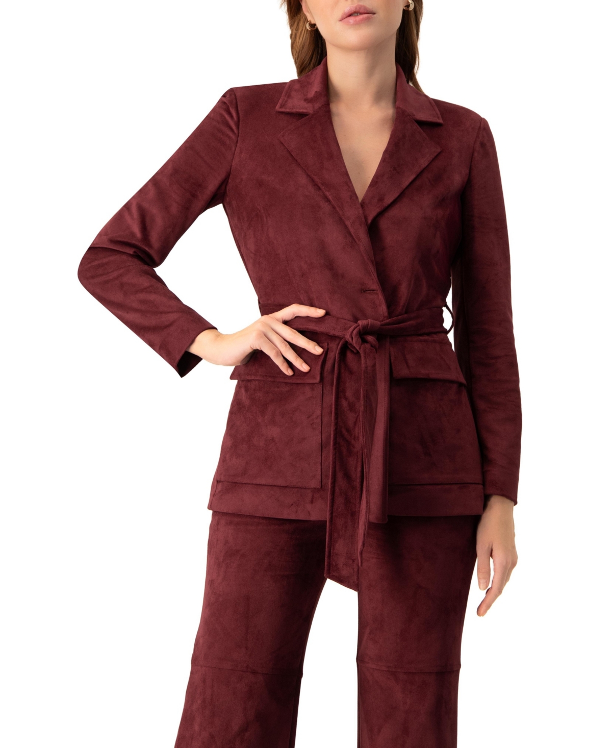 Click here for Ivonne Womens Faux-Suede Blazer with Waist Tie - W... prices