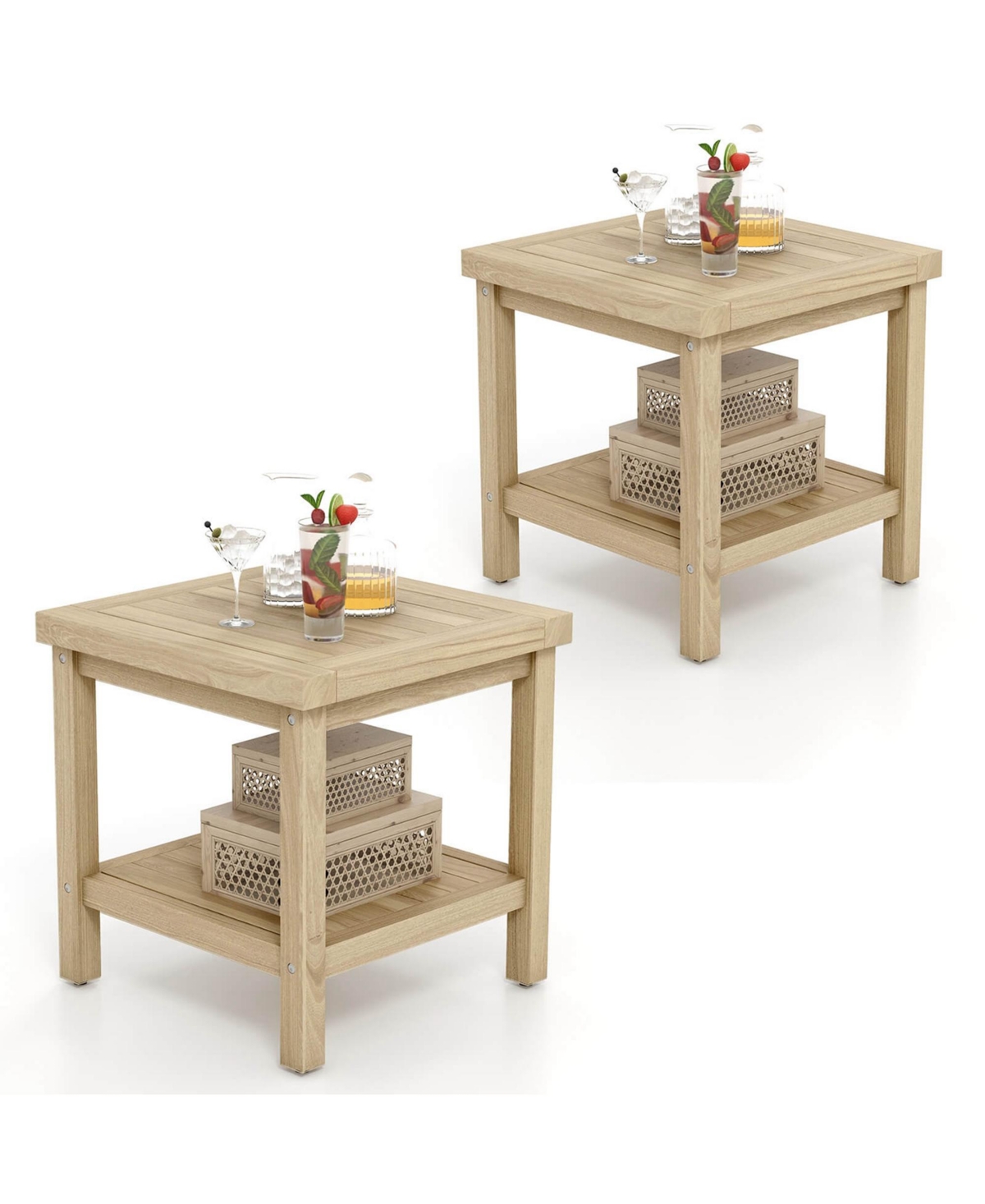Click here for 2-Tier Outdoor Side Table  Teak Wood End Table wit... prices