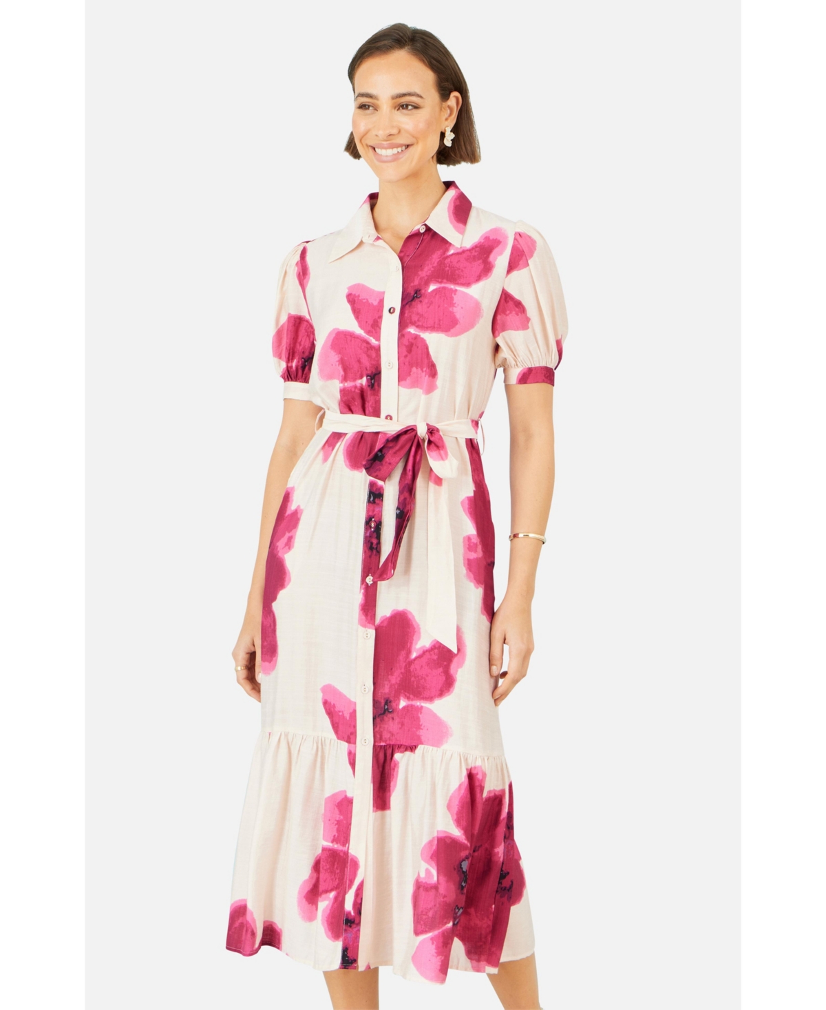Click here for Yumi Womens Scattered Floral Shirt Dress - Pink prices