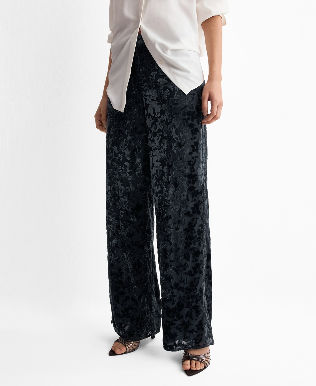 Click here for Mango Womens Straight Devore Pants - Night Blue prices