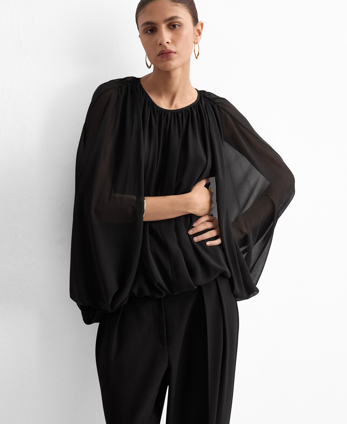 Click here for Mango Womens Puff Sleeves Blouse - Black prices