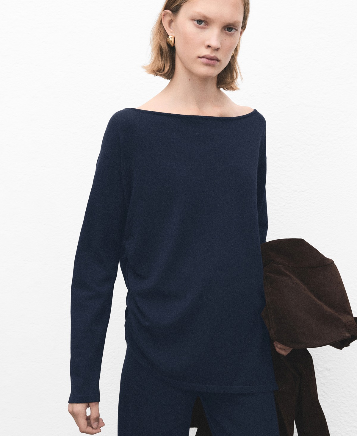 Click here for Mango Womens Boat-Neck Knitted Sweater - Dark Navy prices