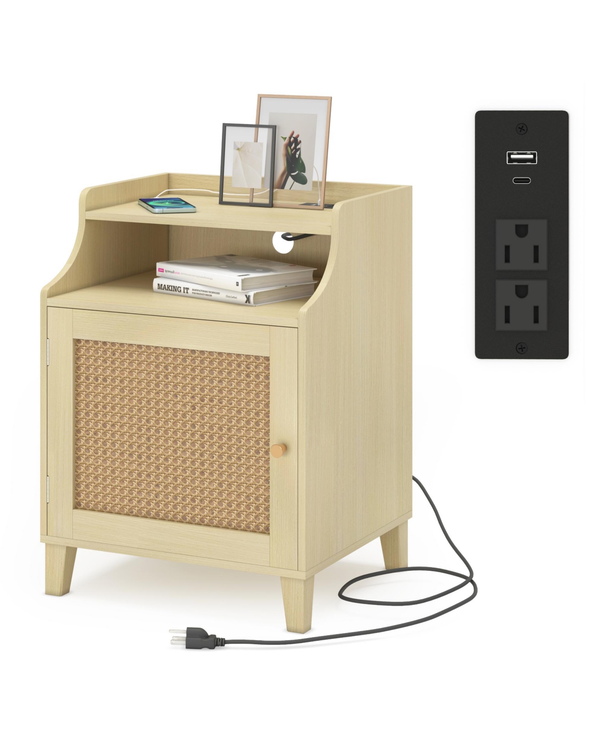Click here for Rainsken Wood Nightstand with Charging Station  Be... prices