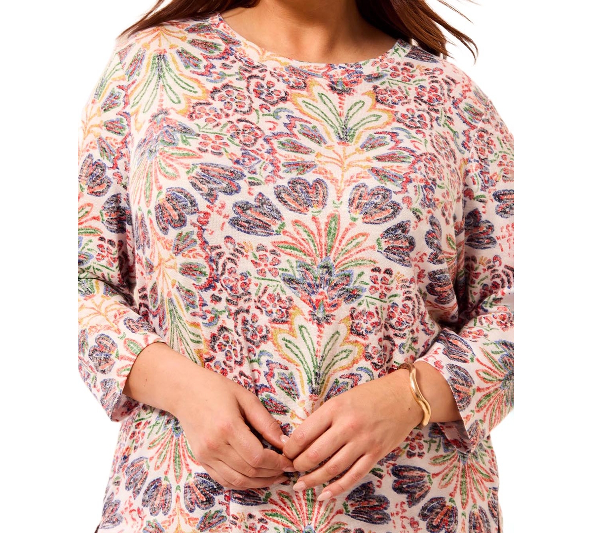 Click here for Tribal Plus Size Inclusive 3/4-Sleeve Crew Neck To... prices