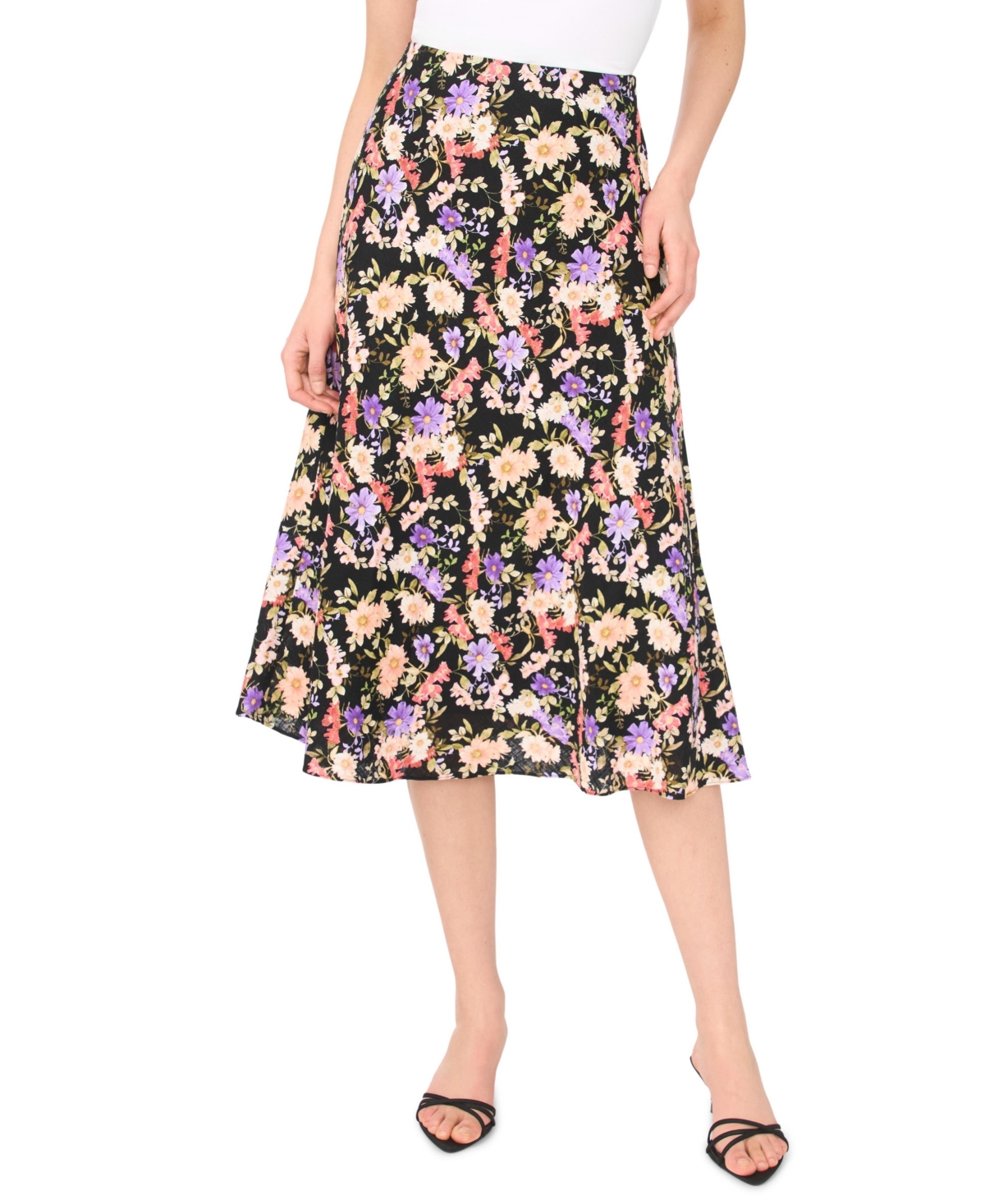 Click here for CeCe Womens Bias Printed Midi Skirt - Rich Black prices