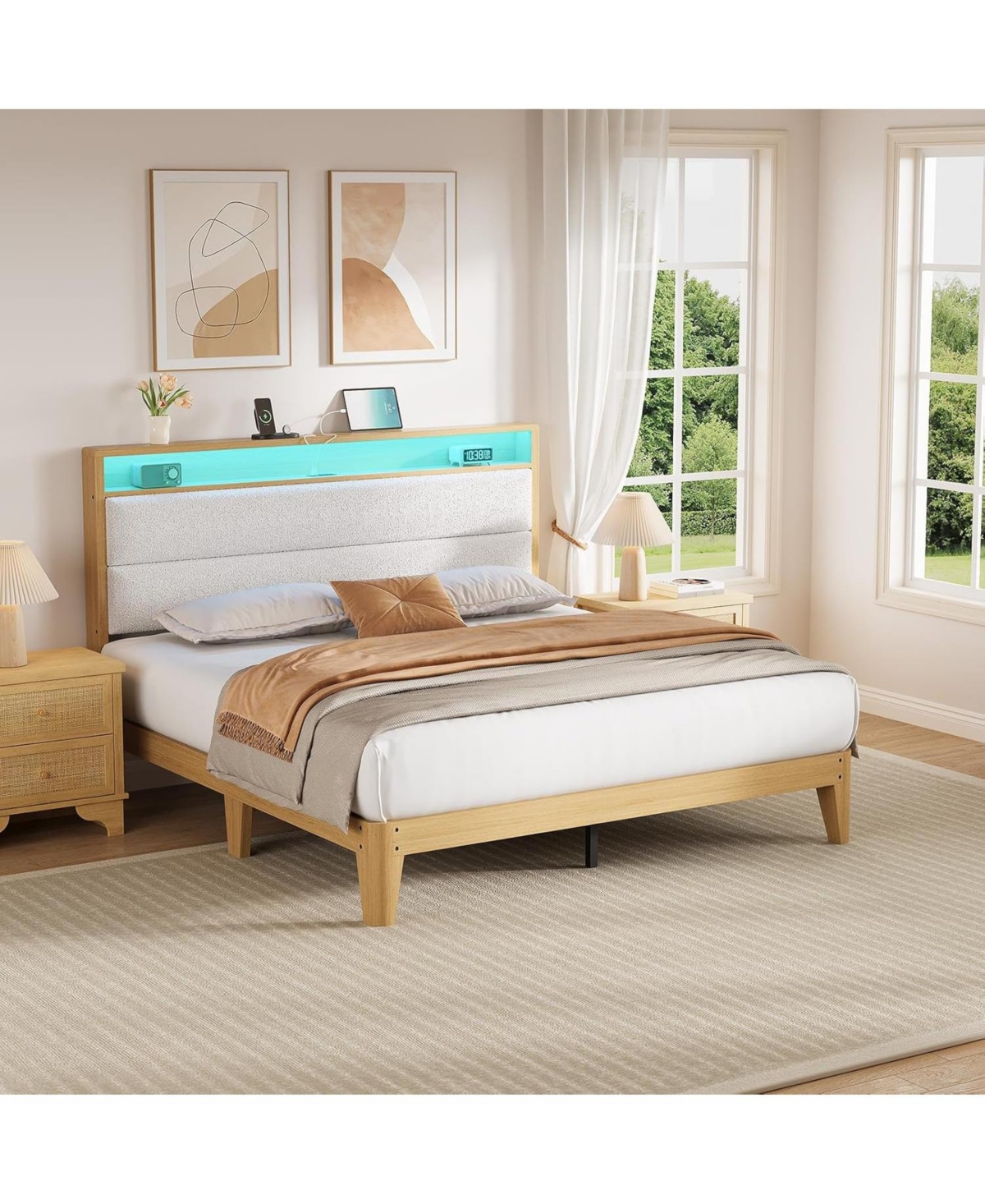 Click here for gaomon Boucle Bed Frame  Bed Frame with Rgb Led Li... prices