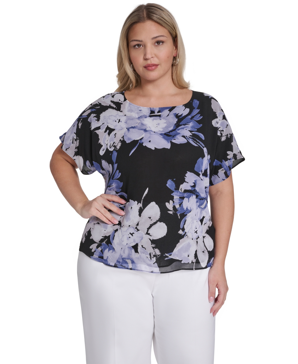 Click here for Calvin Klein Plus Size Printed Short-Sleeve Top -... prices