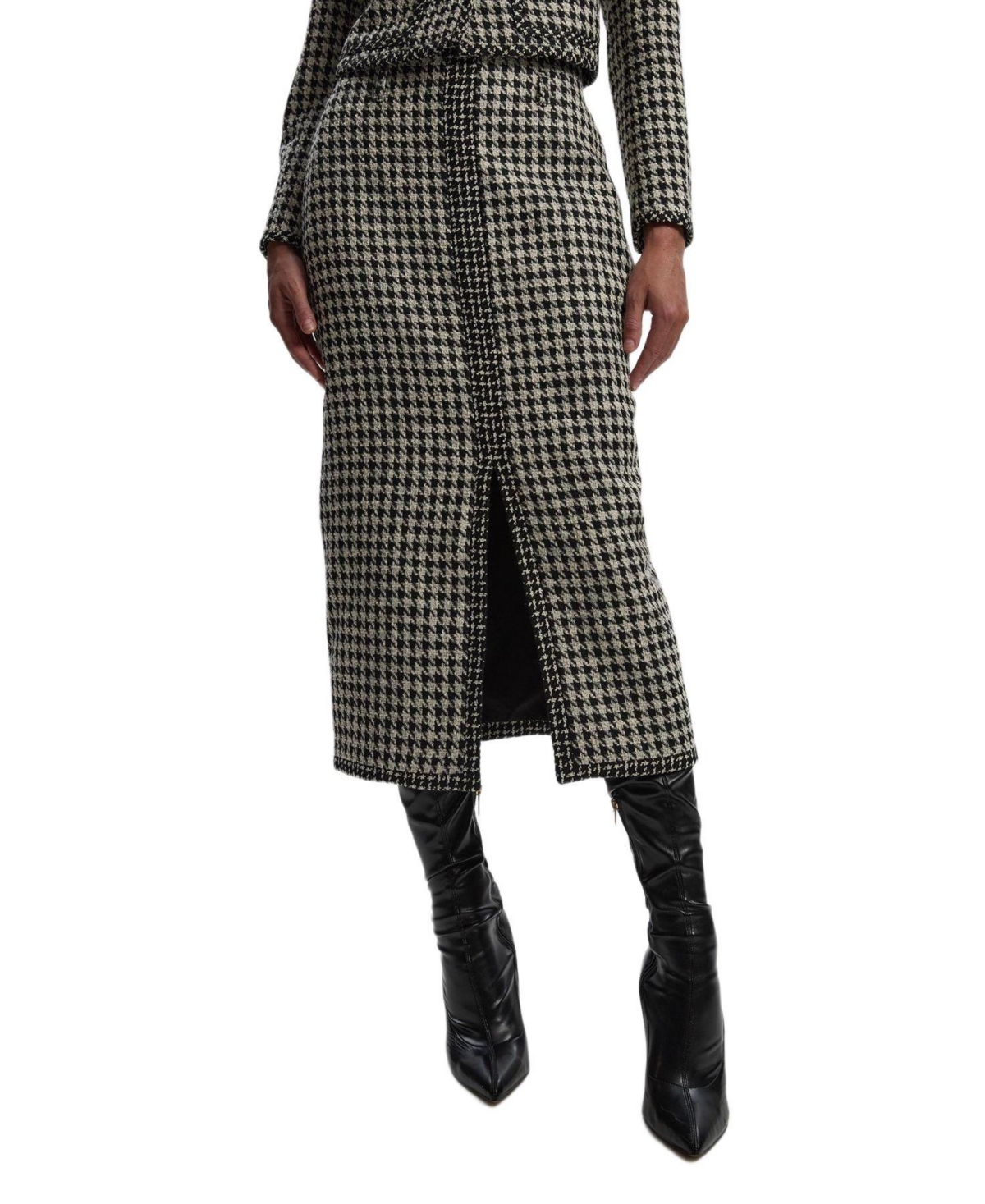 Click here for Karen Millen Womens Tweed Belted Pencil Skirt - Mu... prices