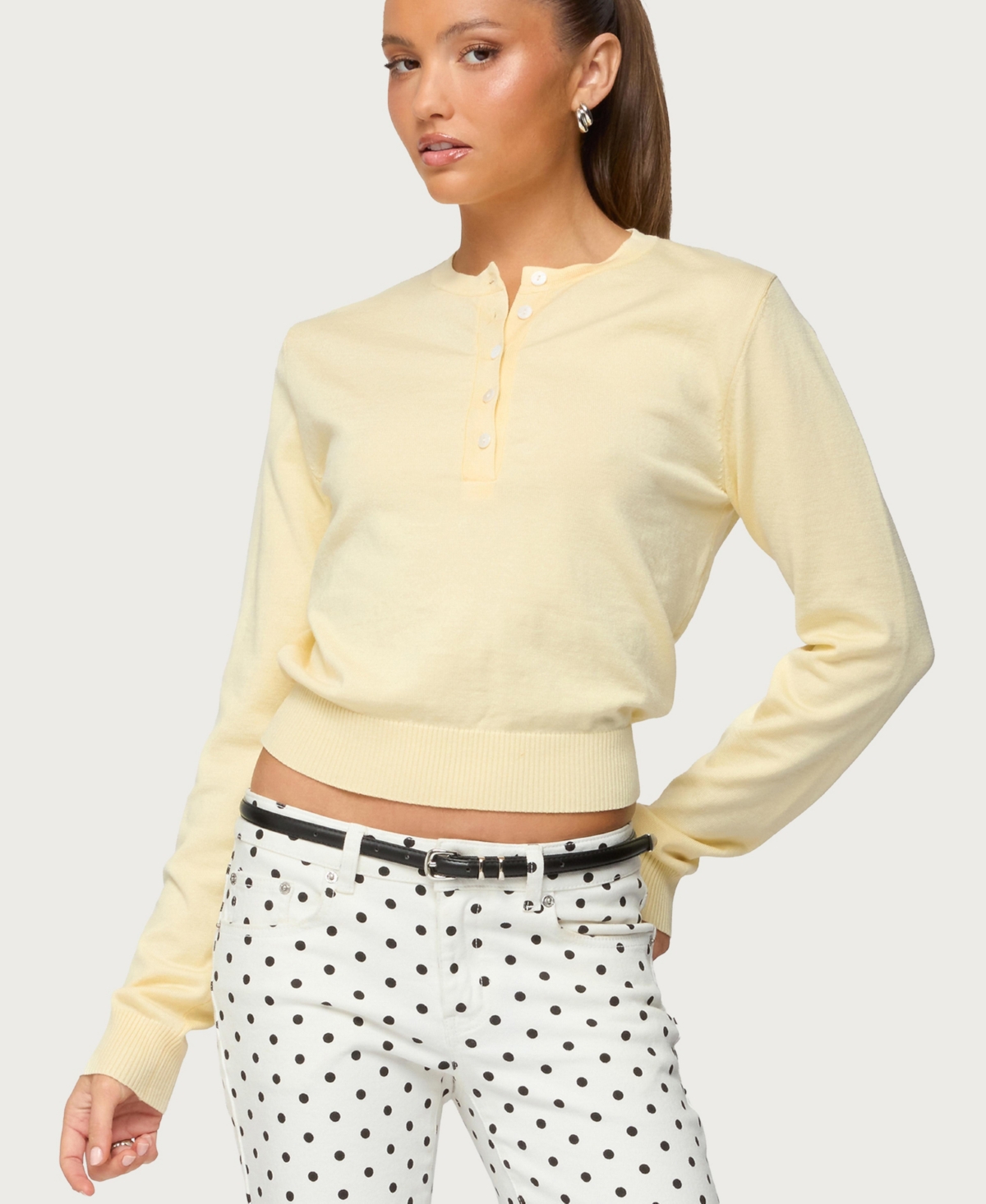 Click here for Edikted Womens Yolana Henley Light Knit Sweater -... prices