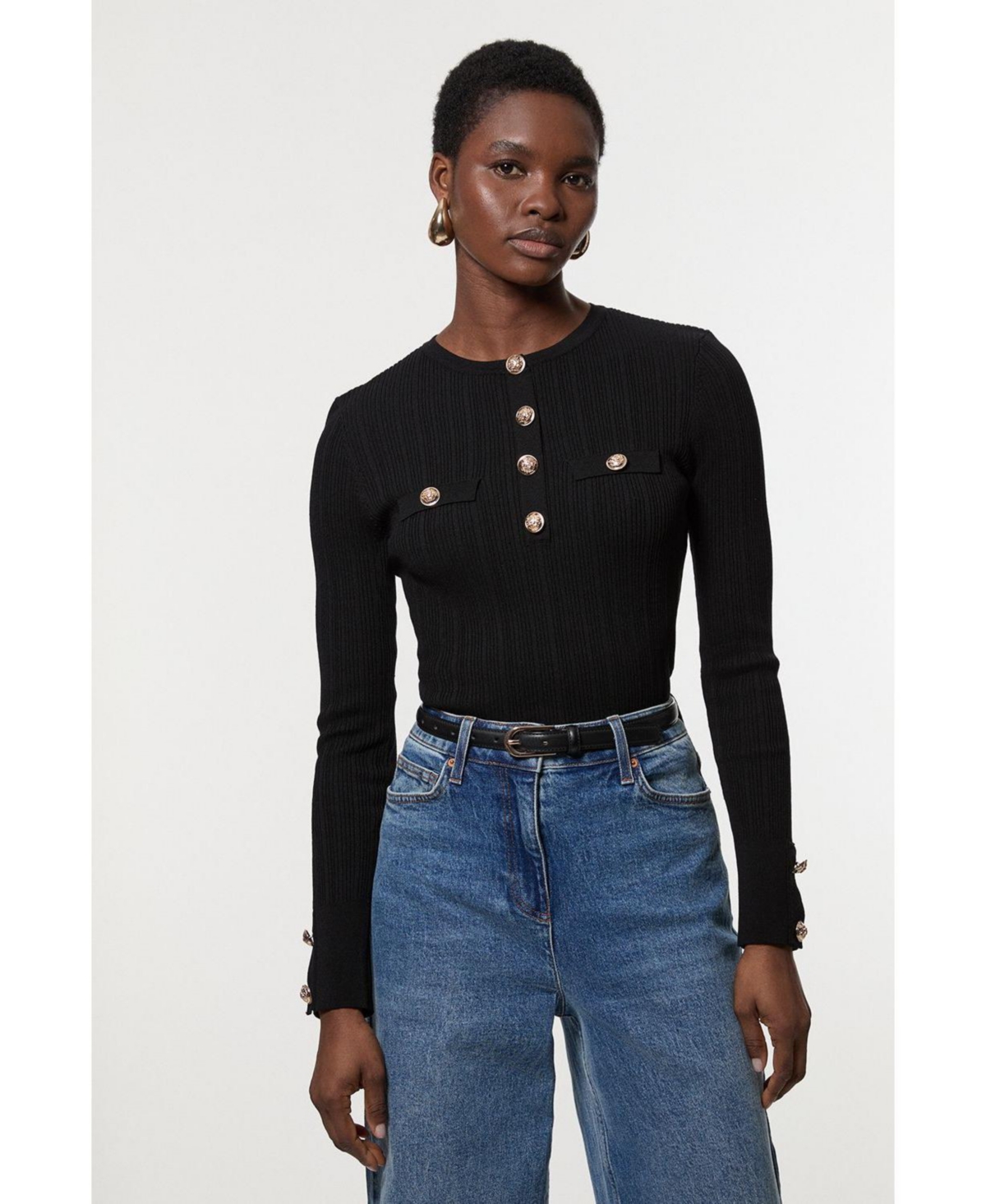 Click here for Karen Millen Womens Military Trim Rib Long Sleeve... prices