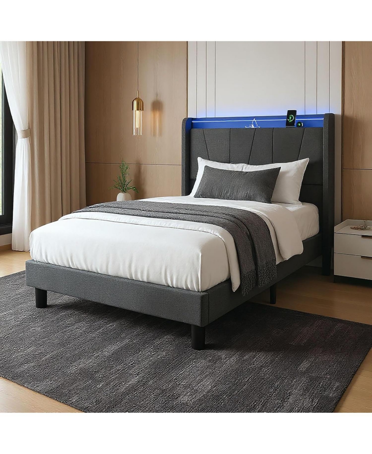 Click here for gaomon Bed Frame with Led Lights and Charging Stat... prices