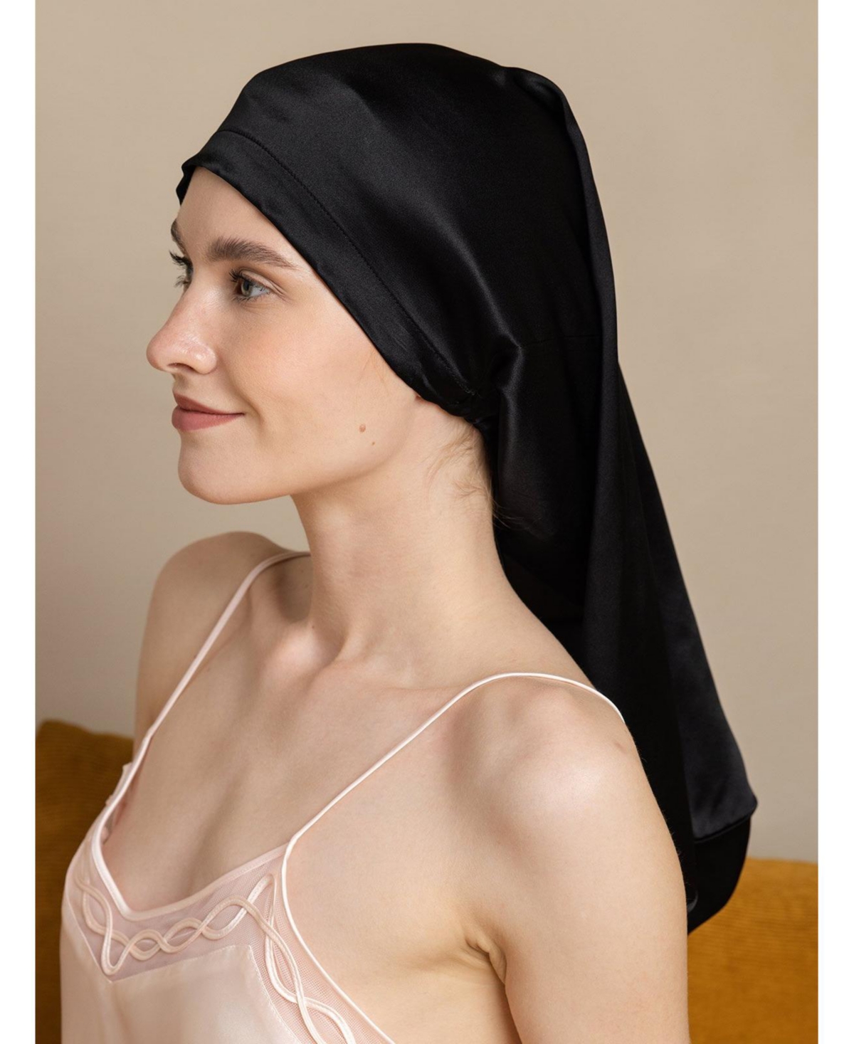 Click here for Silksilky Pure Silk Elegant Long Bonnet - Black prices