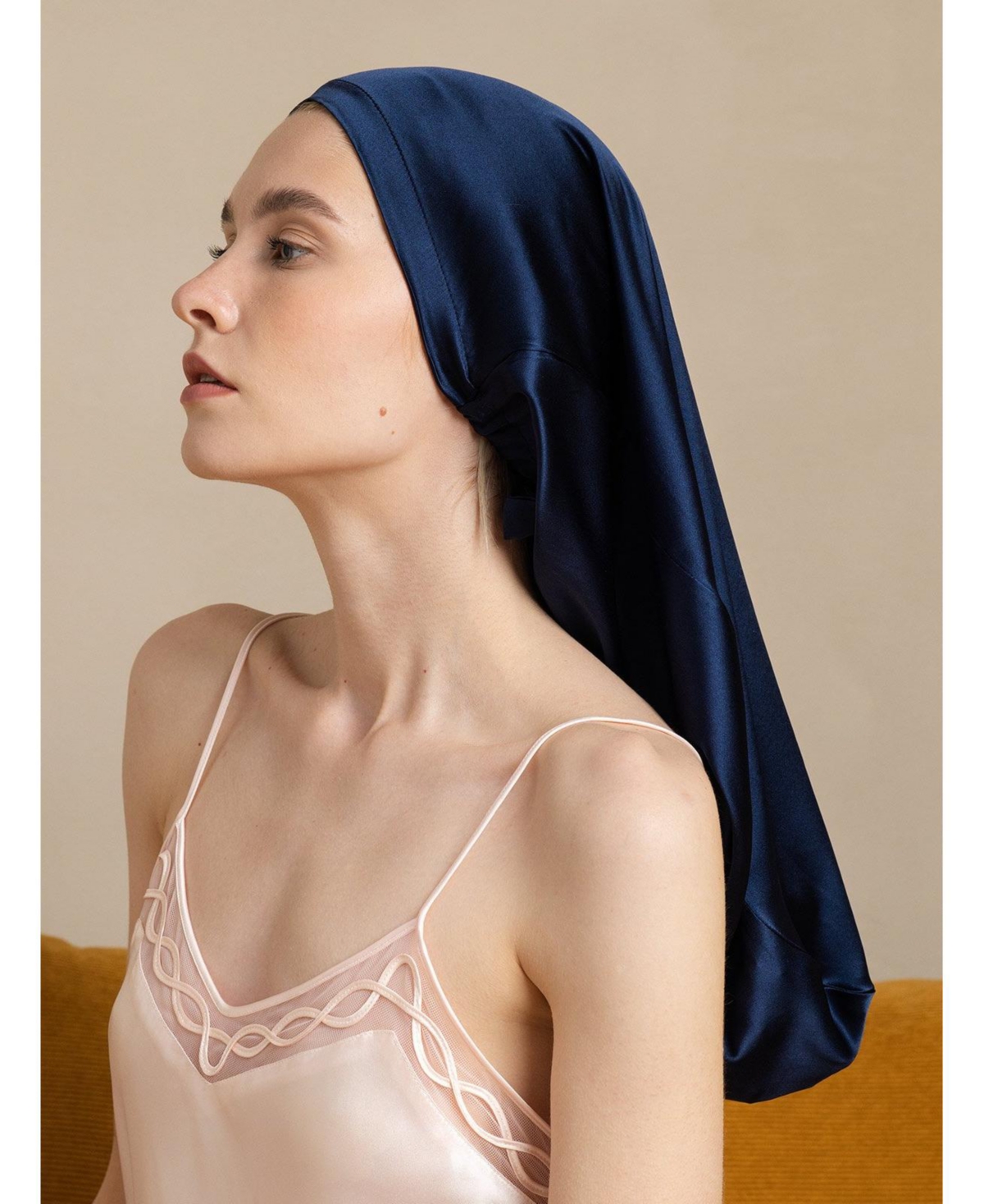 Click here for Silksilky Pure Silk Elegant Long Bonnet - Dark Blu... prices