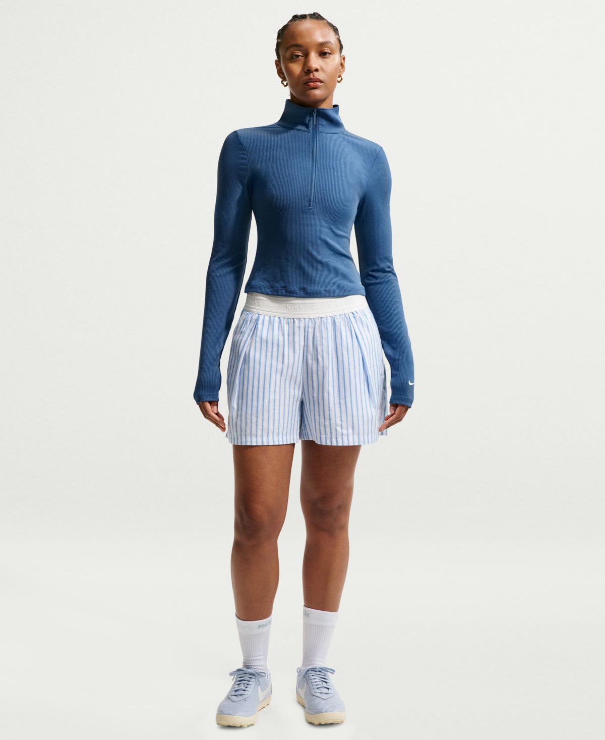 Click here for Nike Womens Sportswear Ribbed Quarter-Zip Long-Sle... prices
