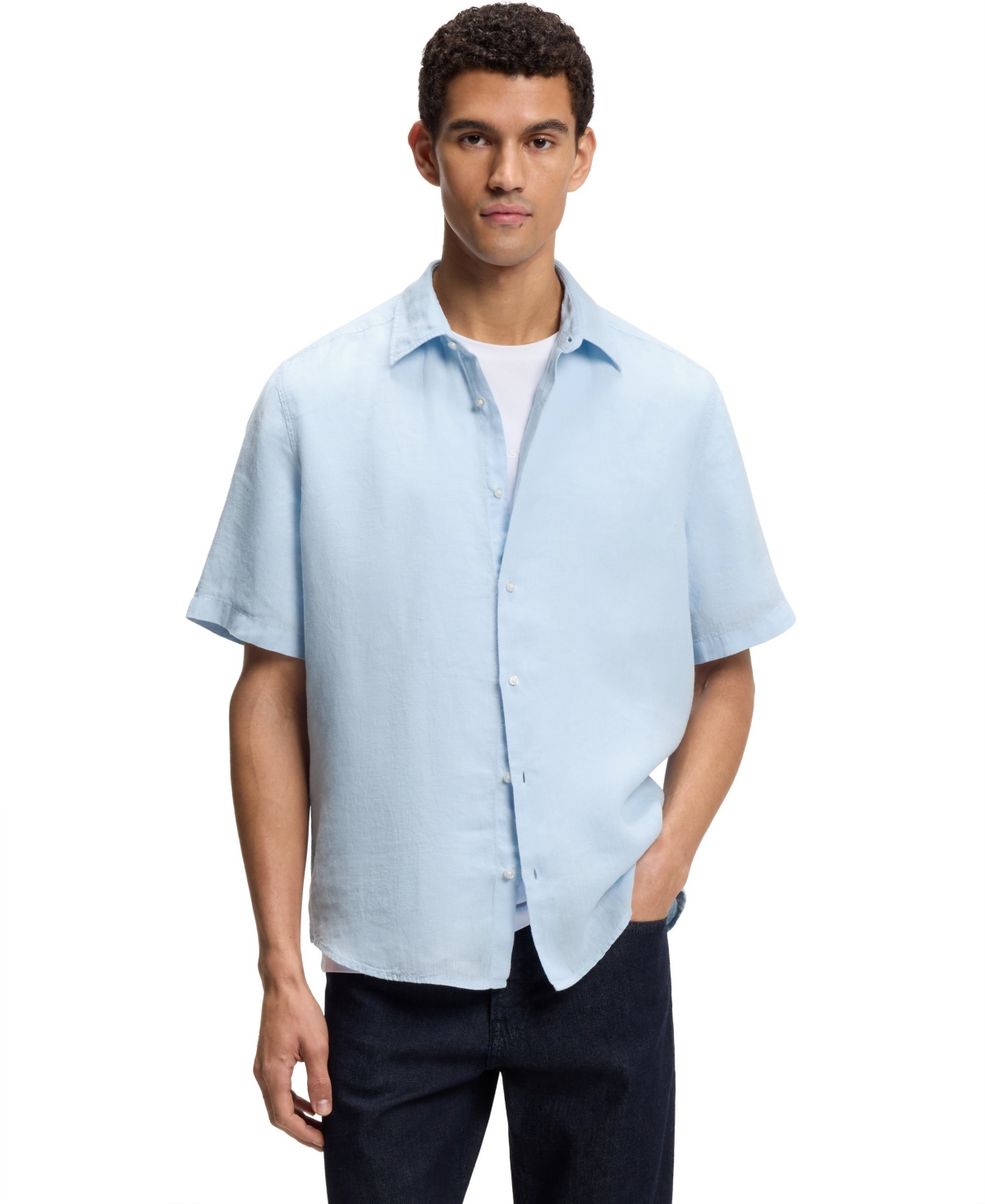Click here for Boss by Hugo Boss Mens Linen Regular-Fit Short-Sle... prices