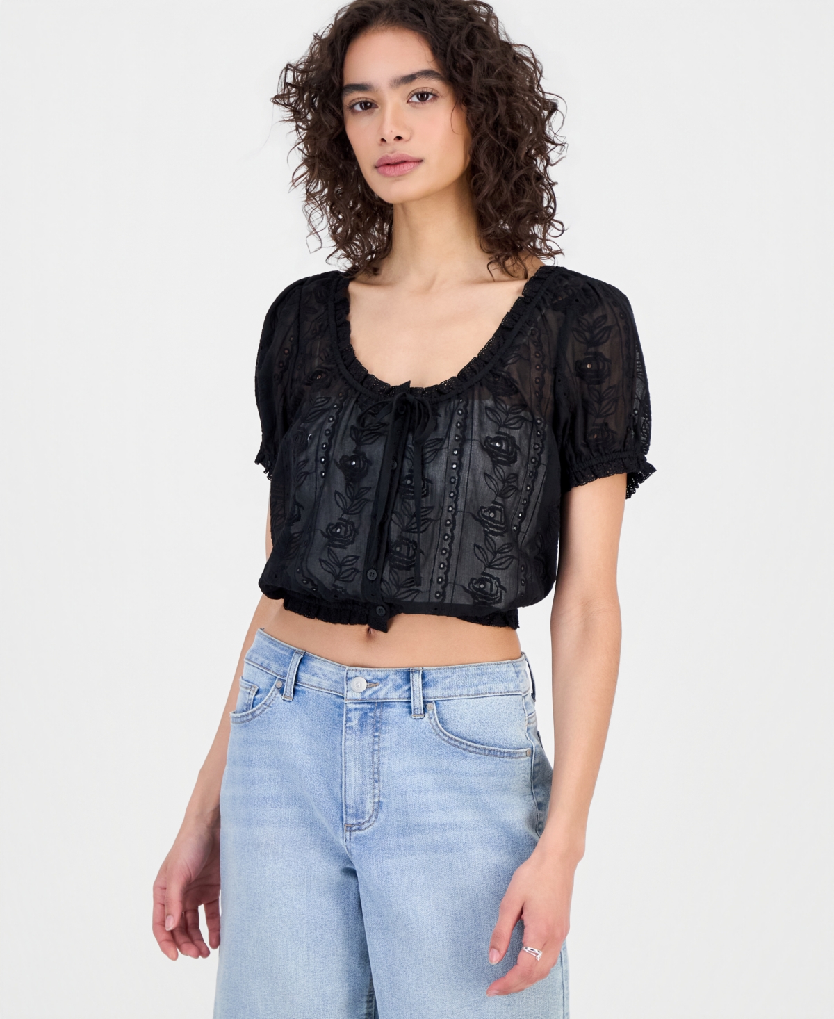 Click here for And Now This Womens Cotton Embroidered Cropped Blo... prices