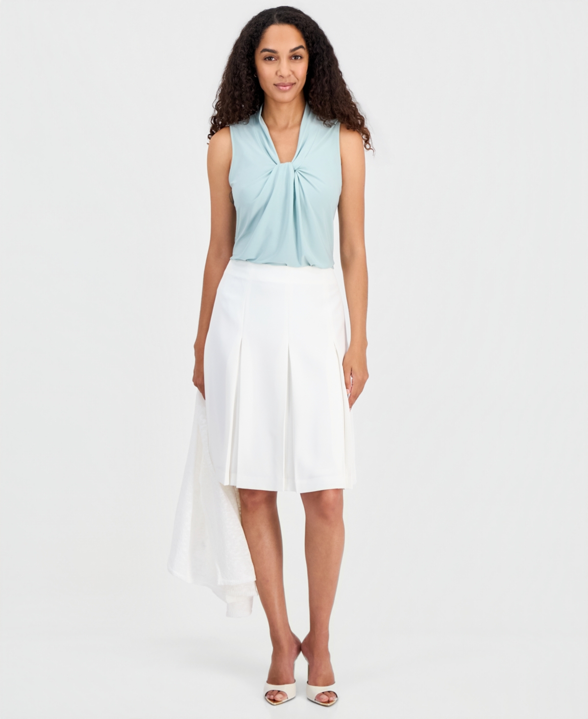 Click here for Kasper Petite Pleated Flare Midi Skirt - Vanilla I... prices