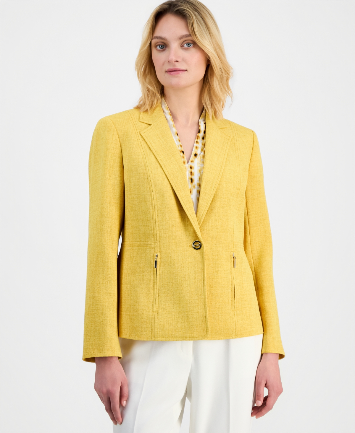 Click here for Kasper Petite Blend One-Button Jacket - Butterscot... prices