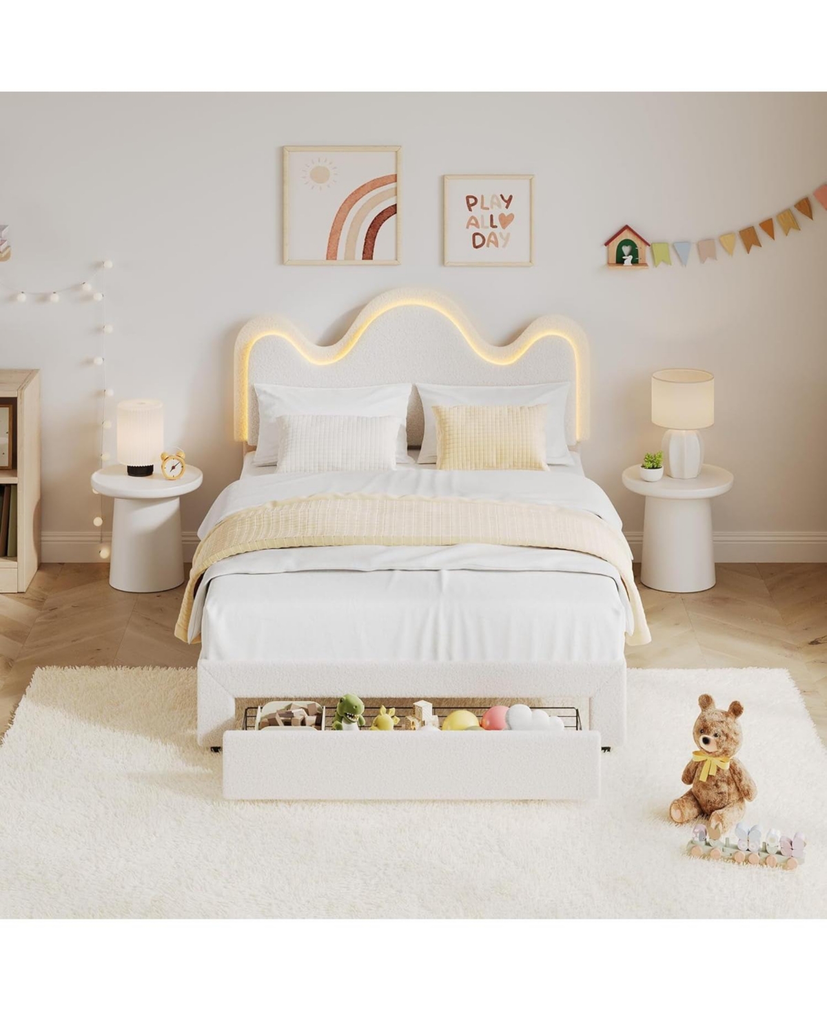 Click here for gaomonBed Frame Lamb Velvet Cute Platform Wooden S... prices