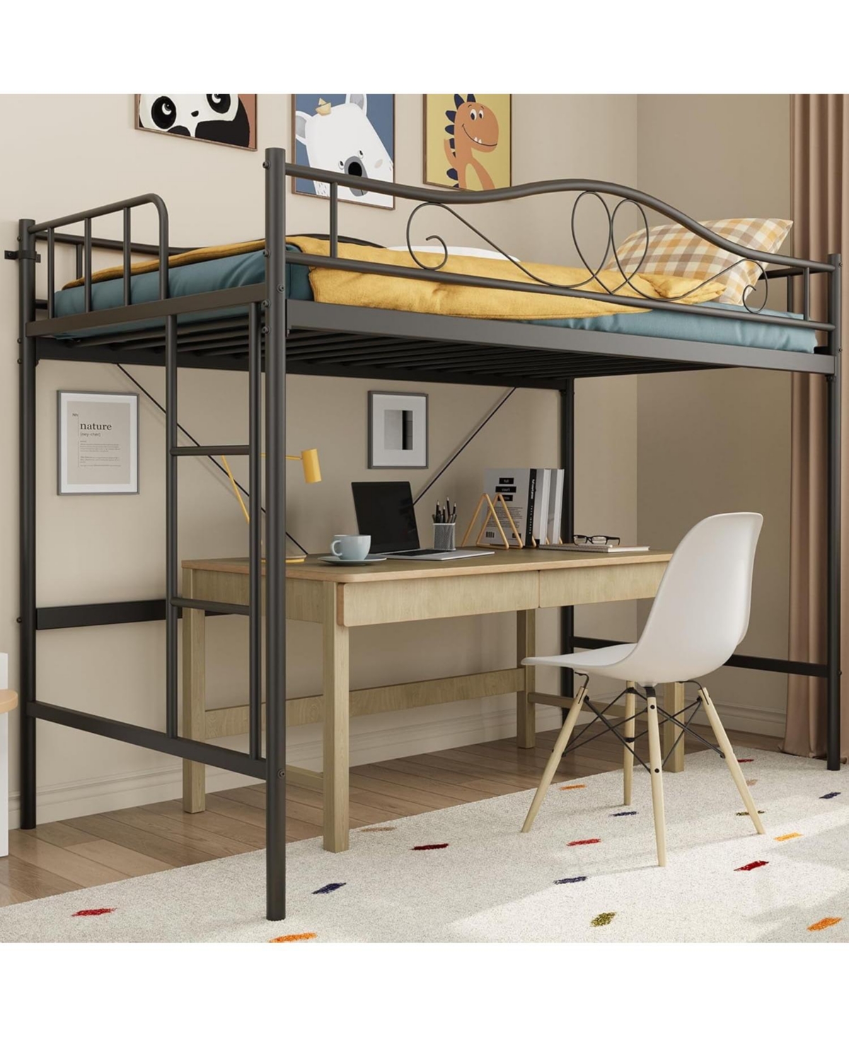 Click here for gaomon Metal Loft Bed with Ladder and Guardrail- 4... prices