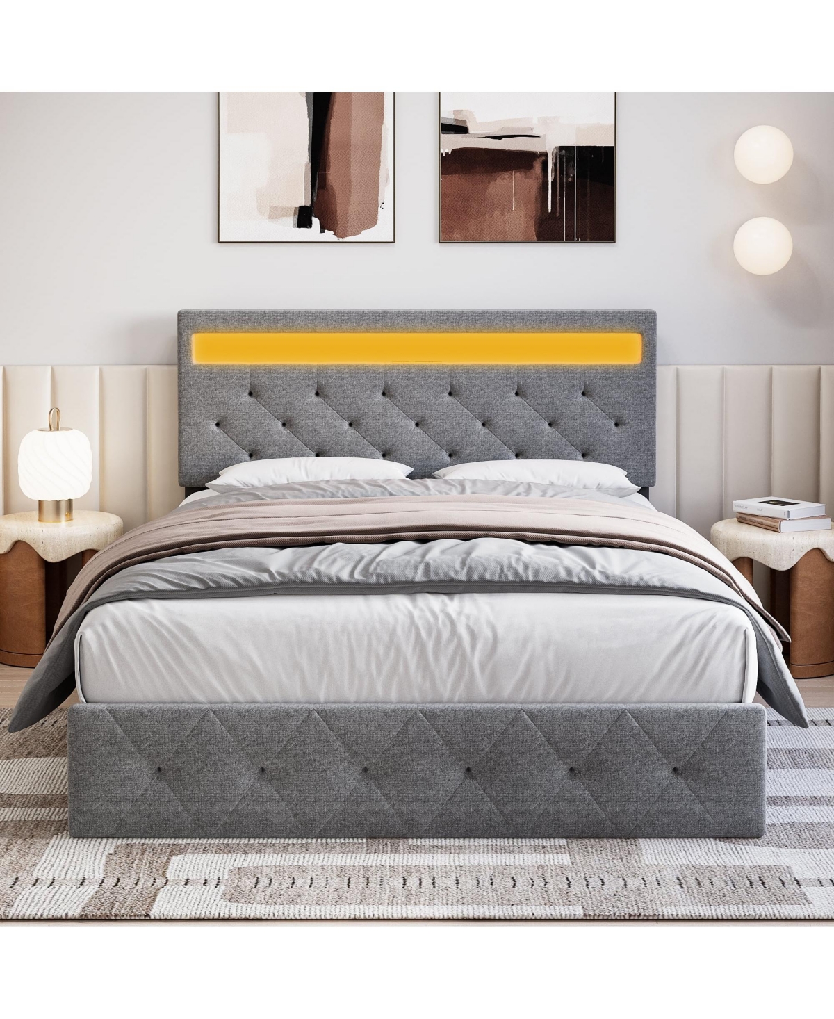 Click here for gaomon Upholstered Platform Bed with Led Headboard... prices