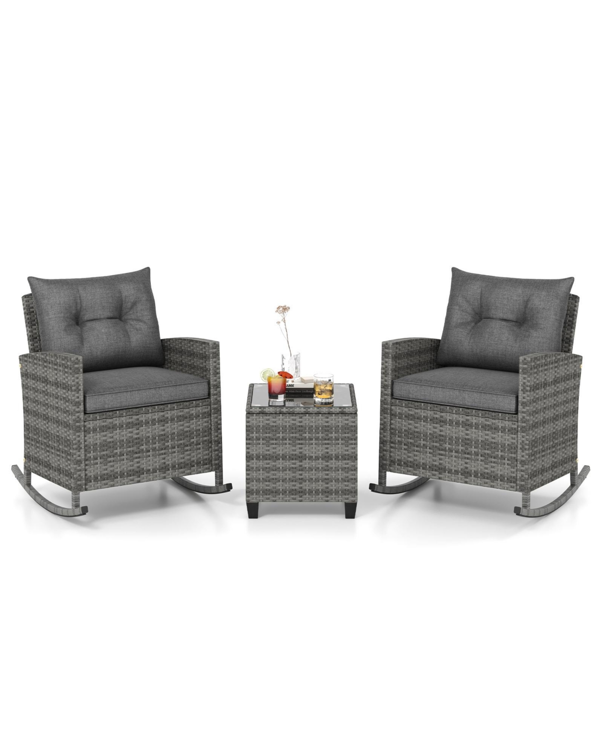 Click here for Gymax Set of 3 Wicker Rocking Set Patio w/ Tempere... prices