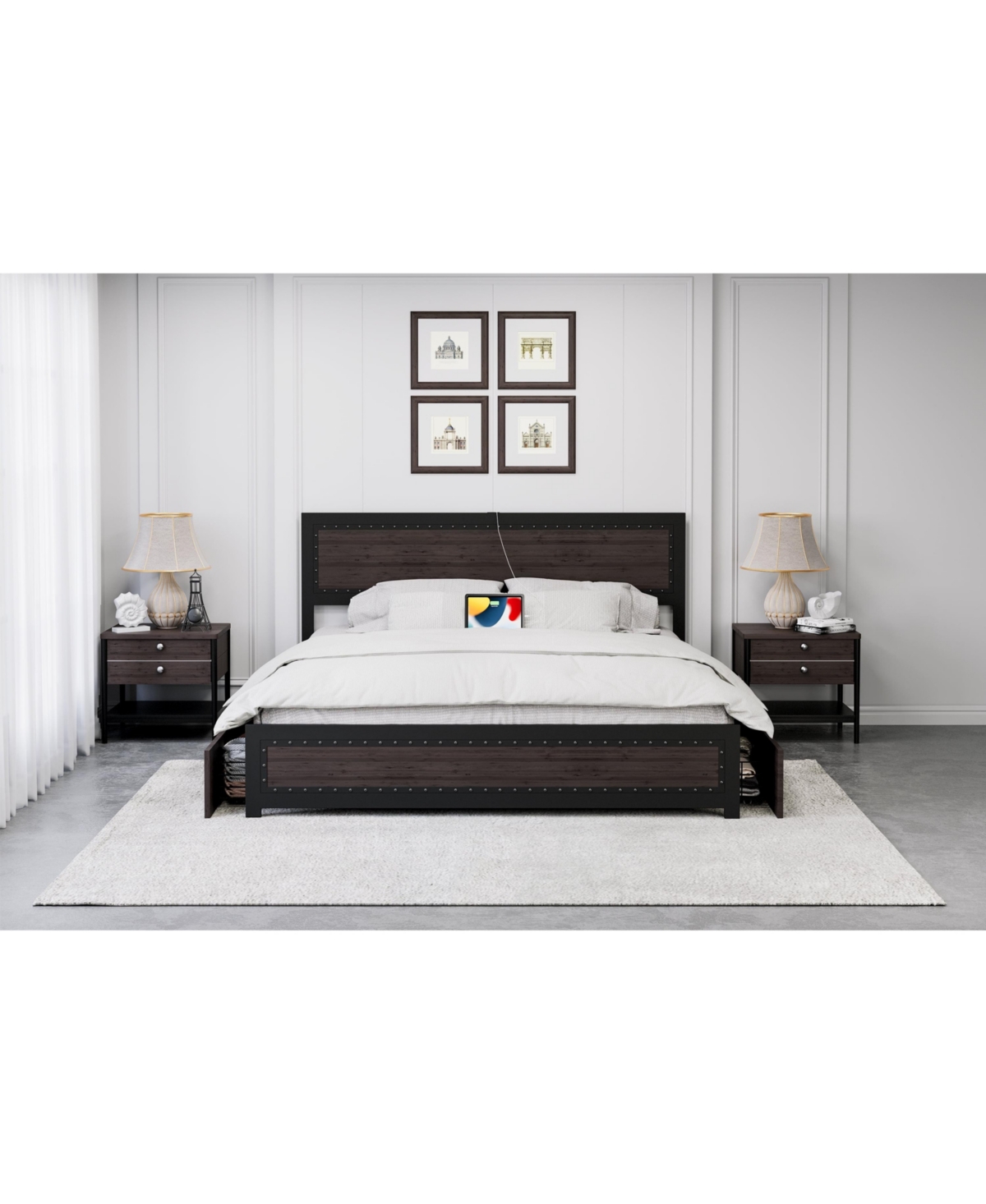 Click here for gaomon Bed Frame Industrial Headboard Charge Stati... prices