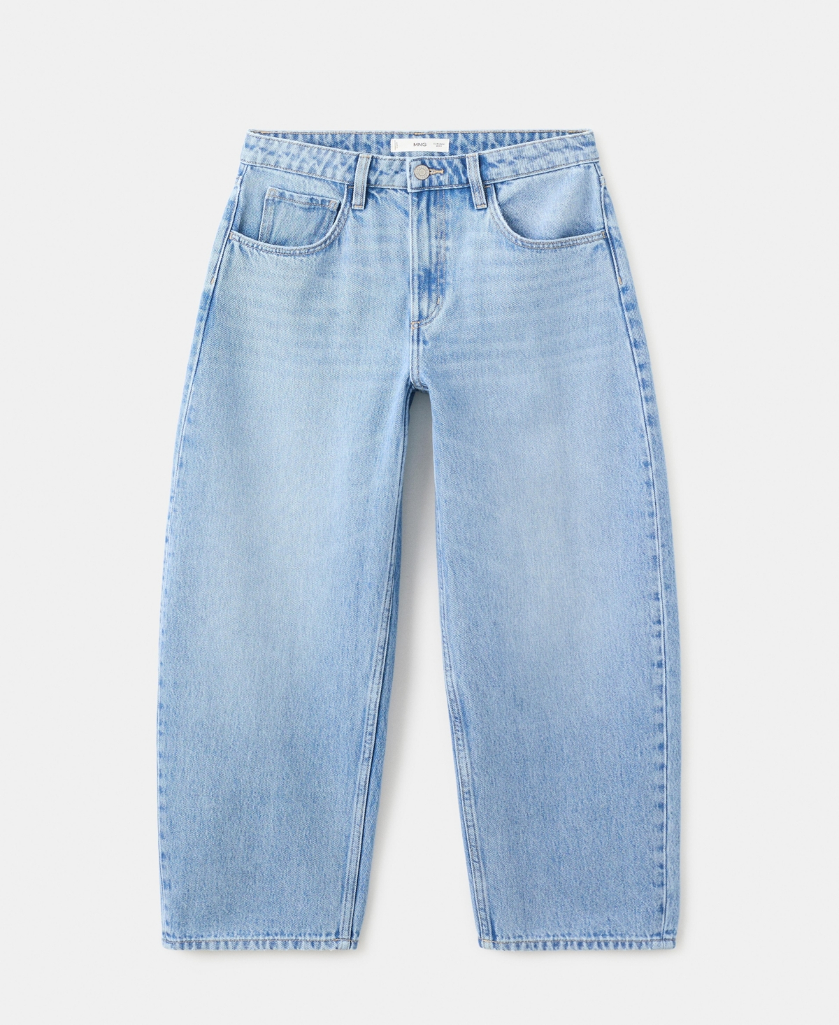 Click here for Mango Womens High-Waisted Barrel Jeans - Medium Bl... prices