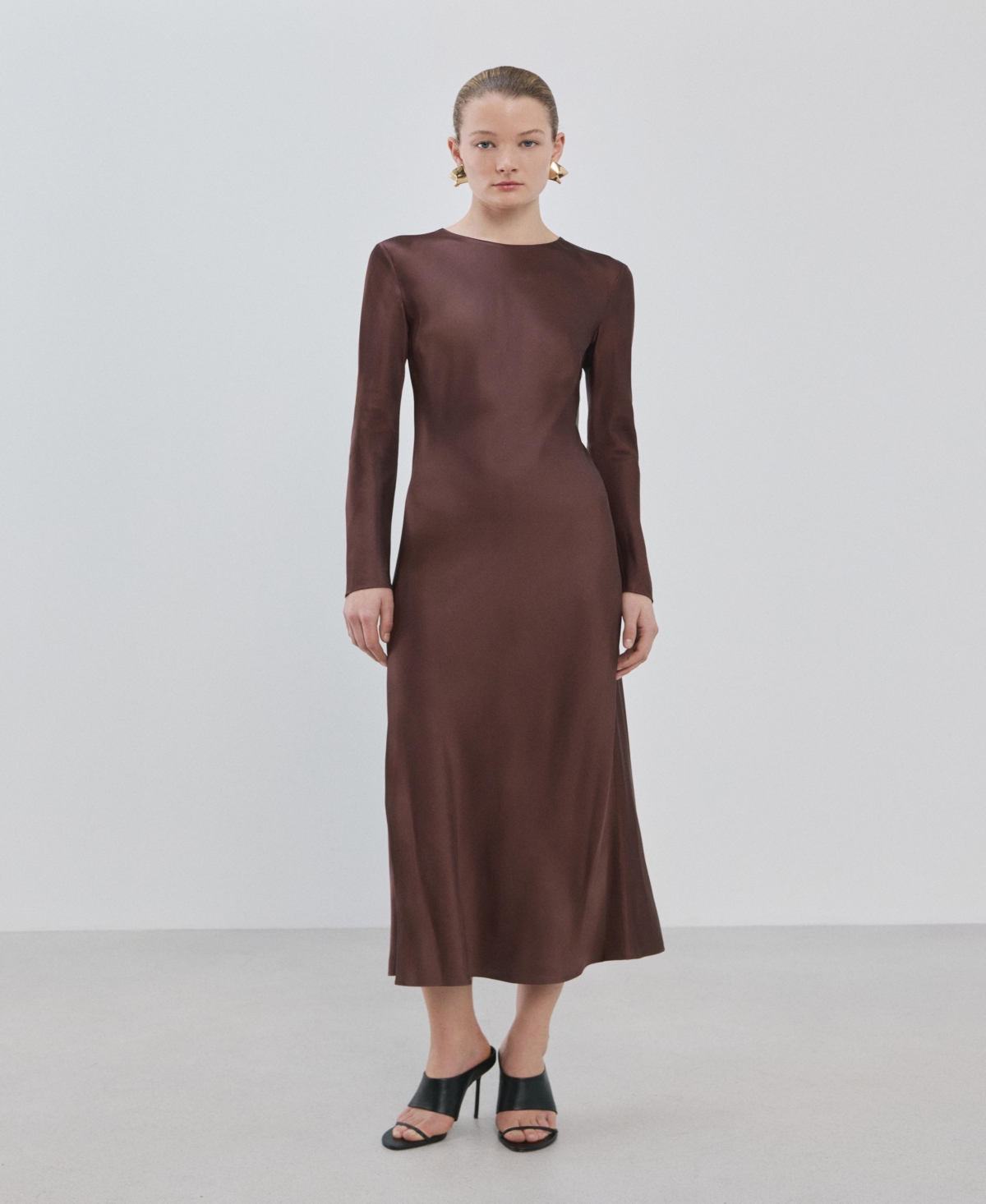 Click here for Mango Womens Long Flared Dress - Brown prices