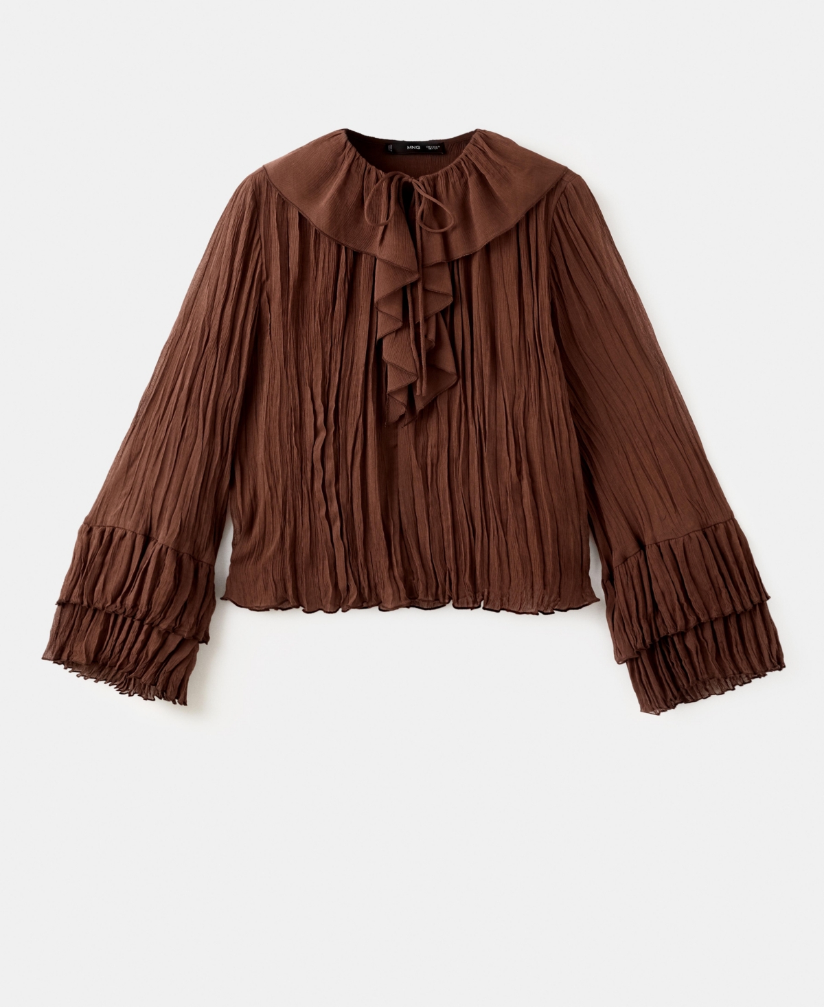 Click here for Mango Womens Ruffled Chiffon Blouse - Brown prices