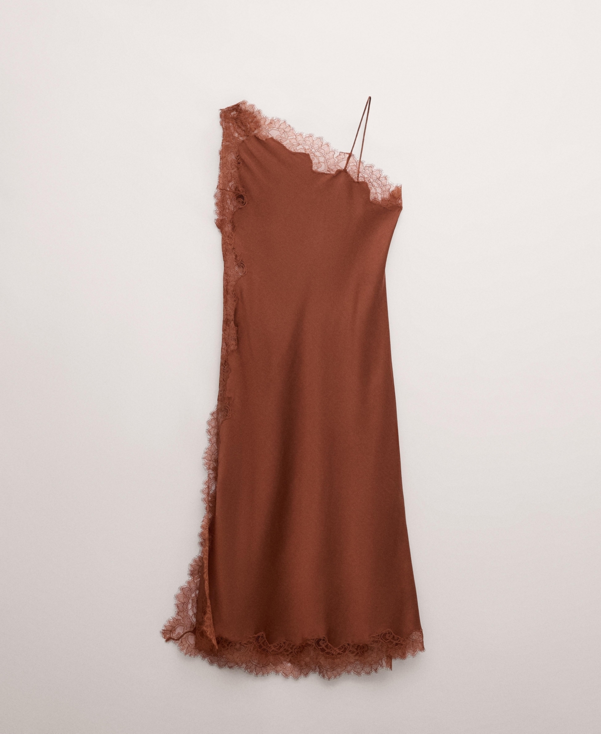 Click here for Mango Womens Asymmetrical Satin Lace Dress - Burnt... prices