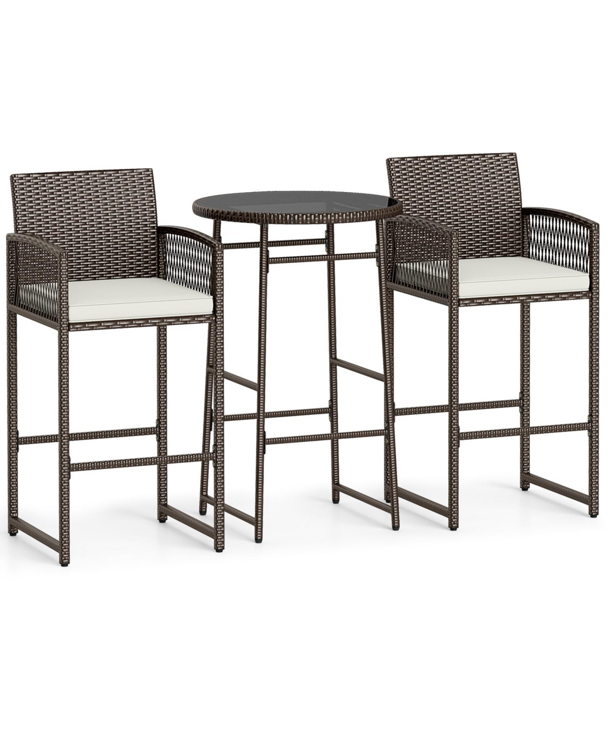 Click here for Gymax 3 Piece Wicker Patio Bar Set w/ 2 Seat Cushi... prices