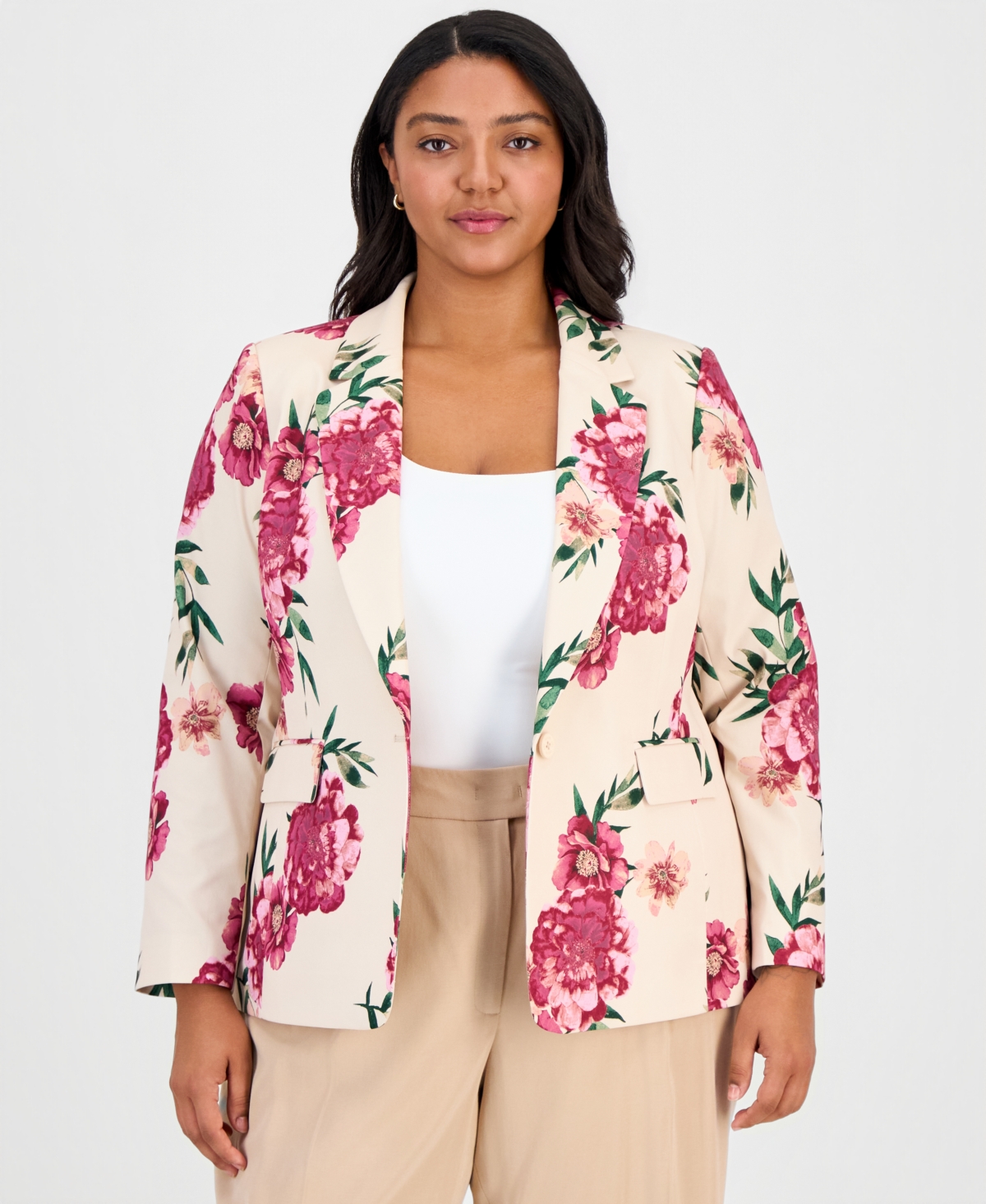 Click here for Tahari Asl Plus Size Printed One-Button Blazer - S... prices