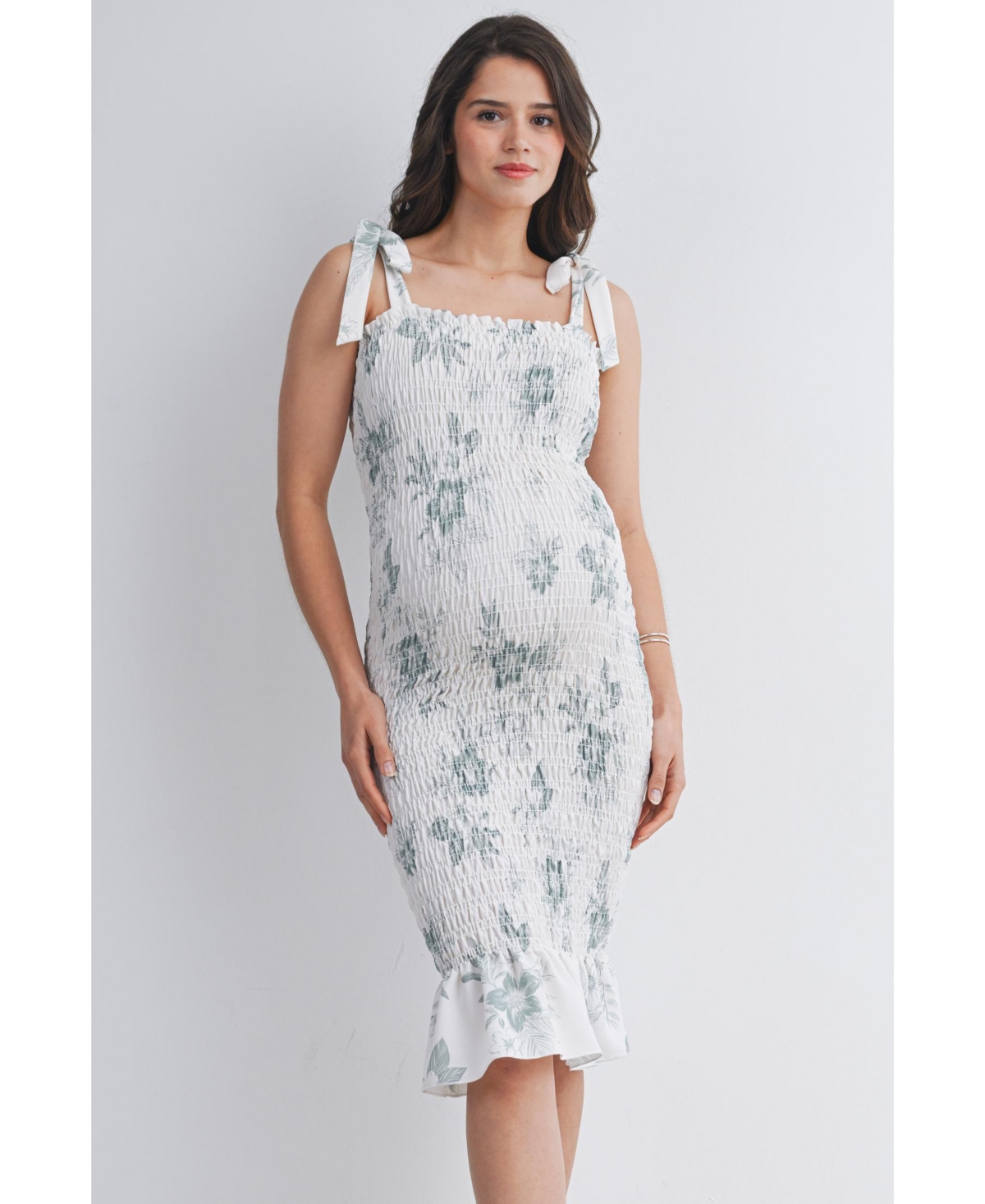 Click here for Hello Miz Maternity Bodycon Floral Smocked Midi Dr... prices