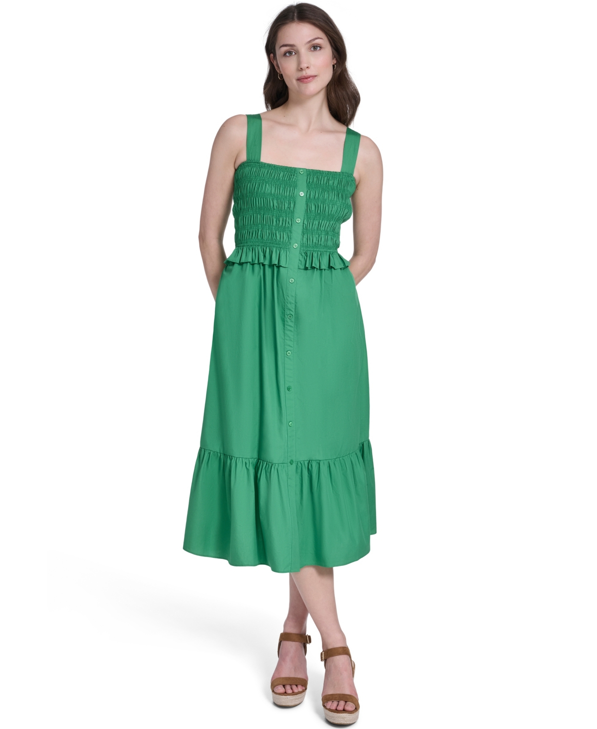 Click here for Eliza J Petite Square Neck Midi Dress - Grn prices